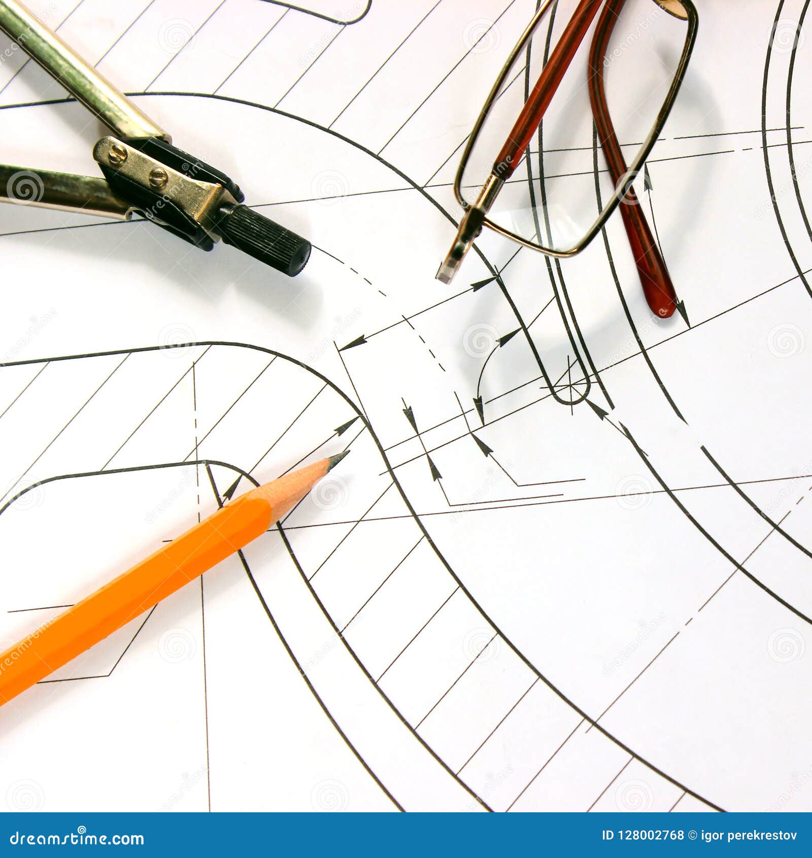 Measuring Tools Scattered in the Drawing Stock Photo - Image of scheme ...