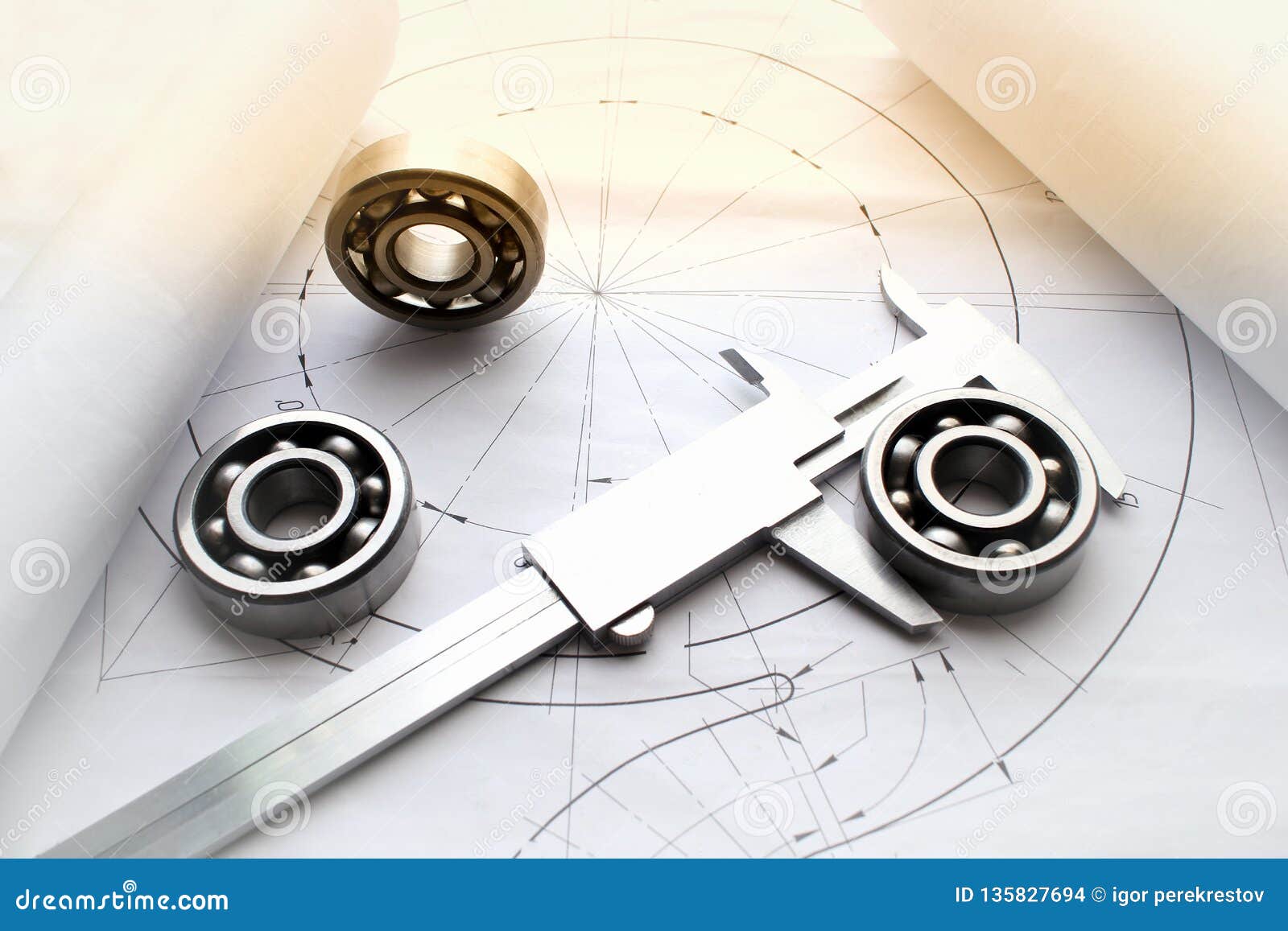 Measuring Tools Scattered in the Drawing, Engineering Work on the ...