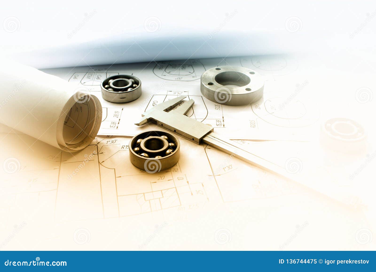 Measuring Tools Scattered in the Drawing, Engineering Work on the ...