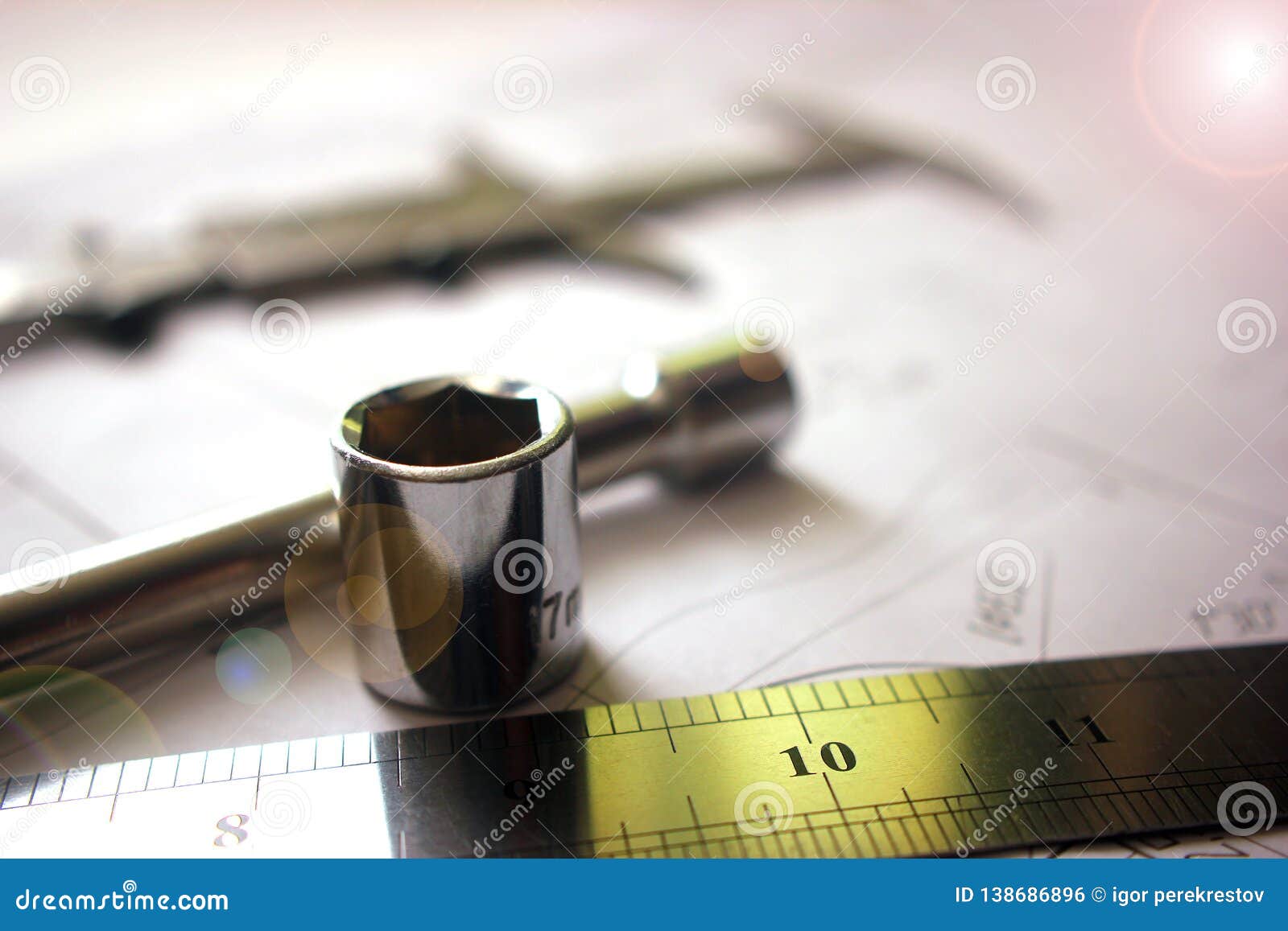 Measuring Tools Scattered in the Drawing, Engineering Work on the ...