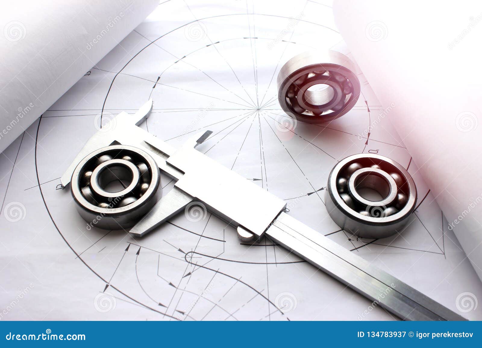 Measuring Tools Scattered in the Drawing, Engineering Work on the ...