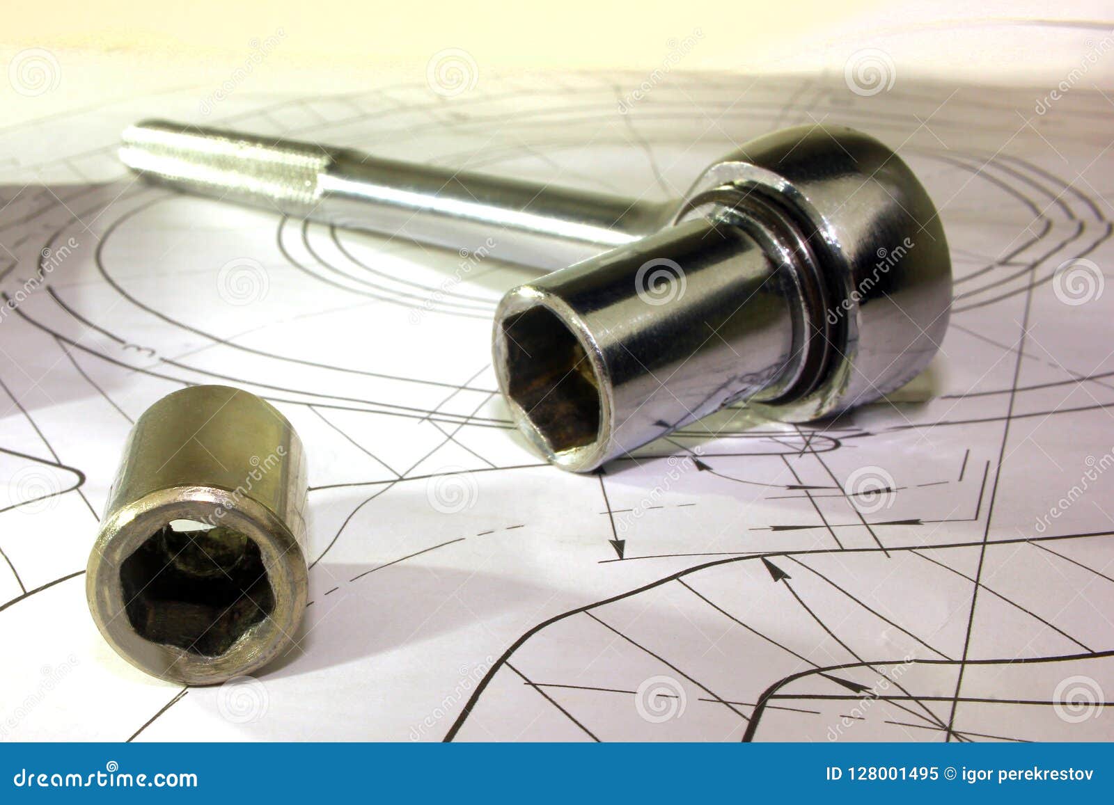 Measuring Tools Scattered in the Drawing Stock Image - Image of project ...