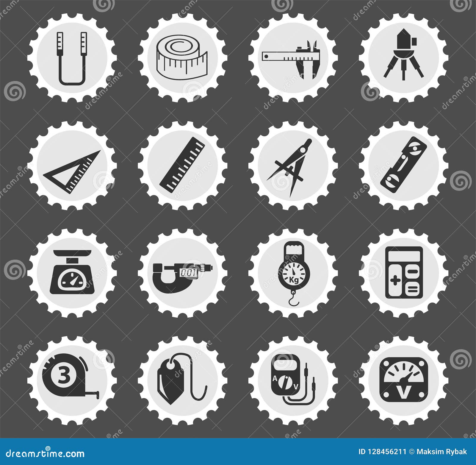Measuring tools icon set stock vector. Illustration of icon - 128456211