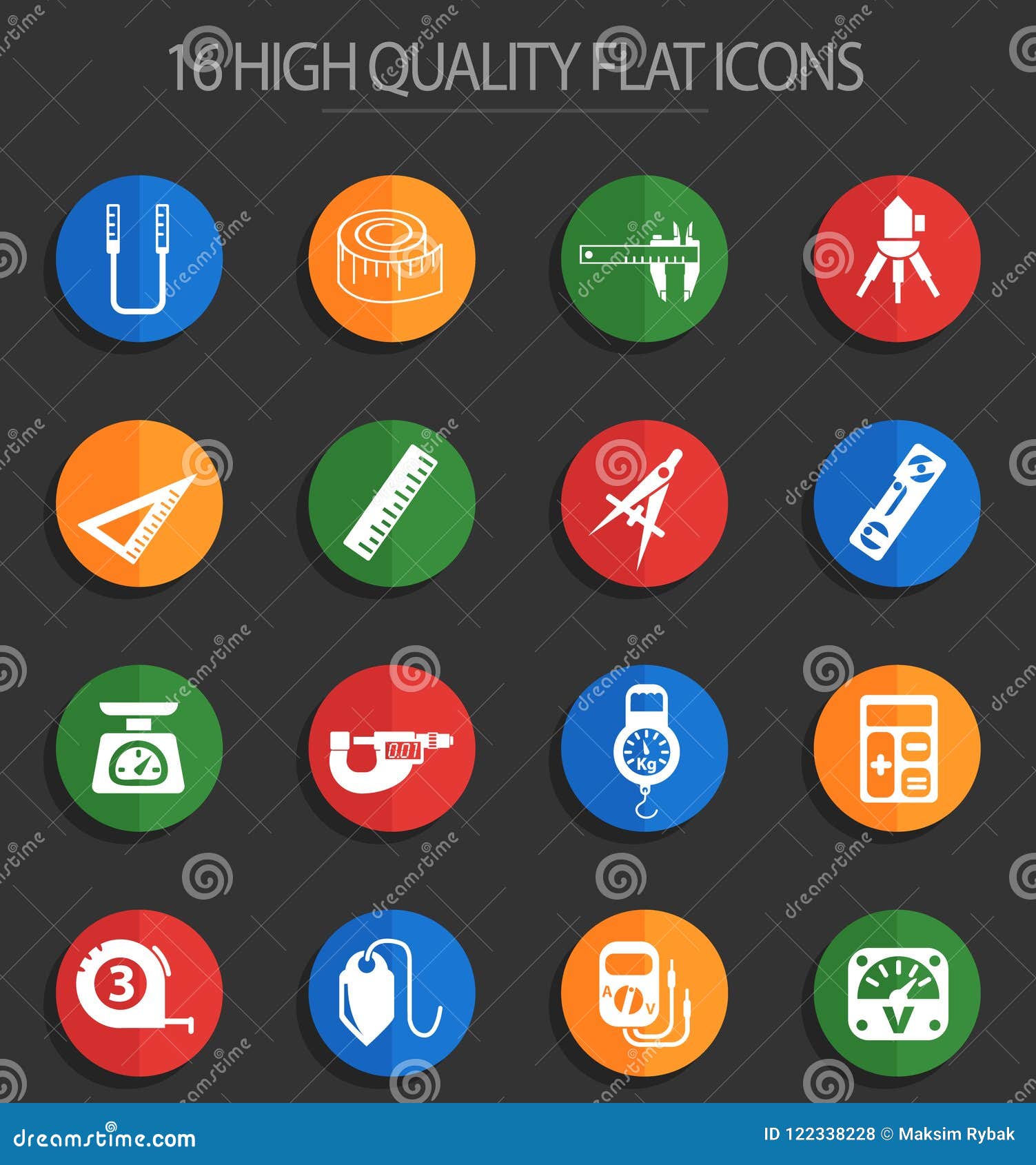 Measuring Tools 16 Flat Icons Stock Vector - Illustration of level ...