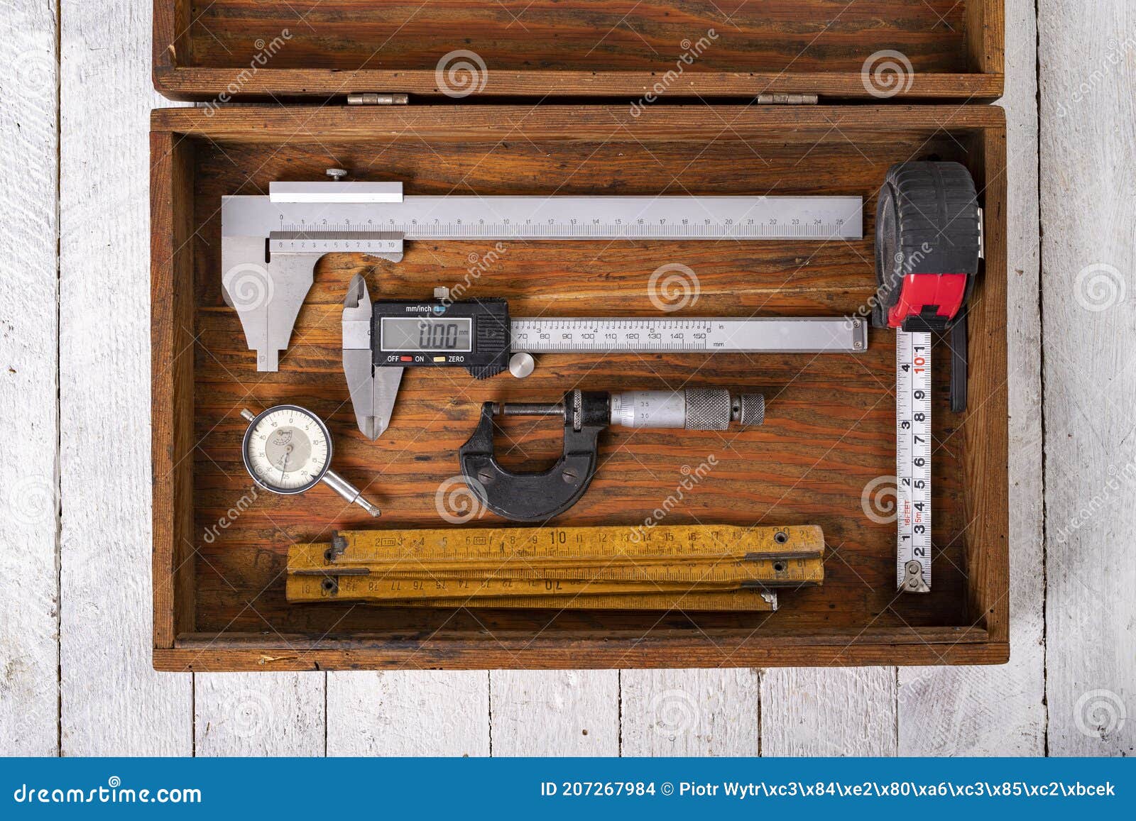 Measuring Tools in a Wooden Case. Accessories for Engineers To Take ...