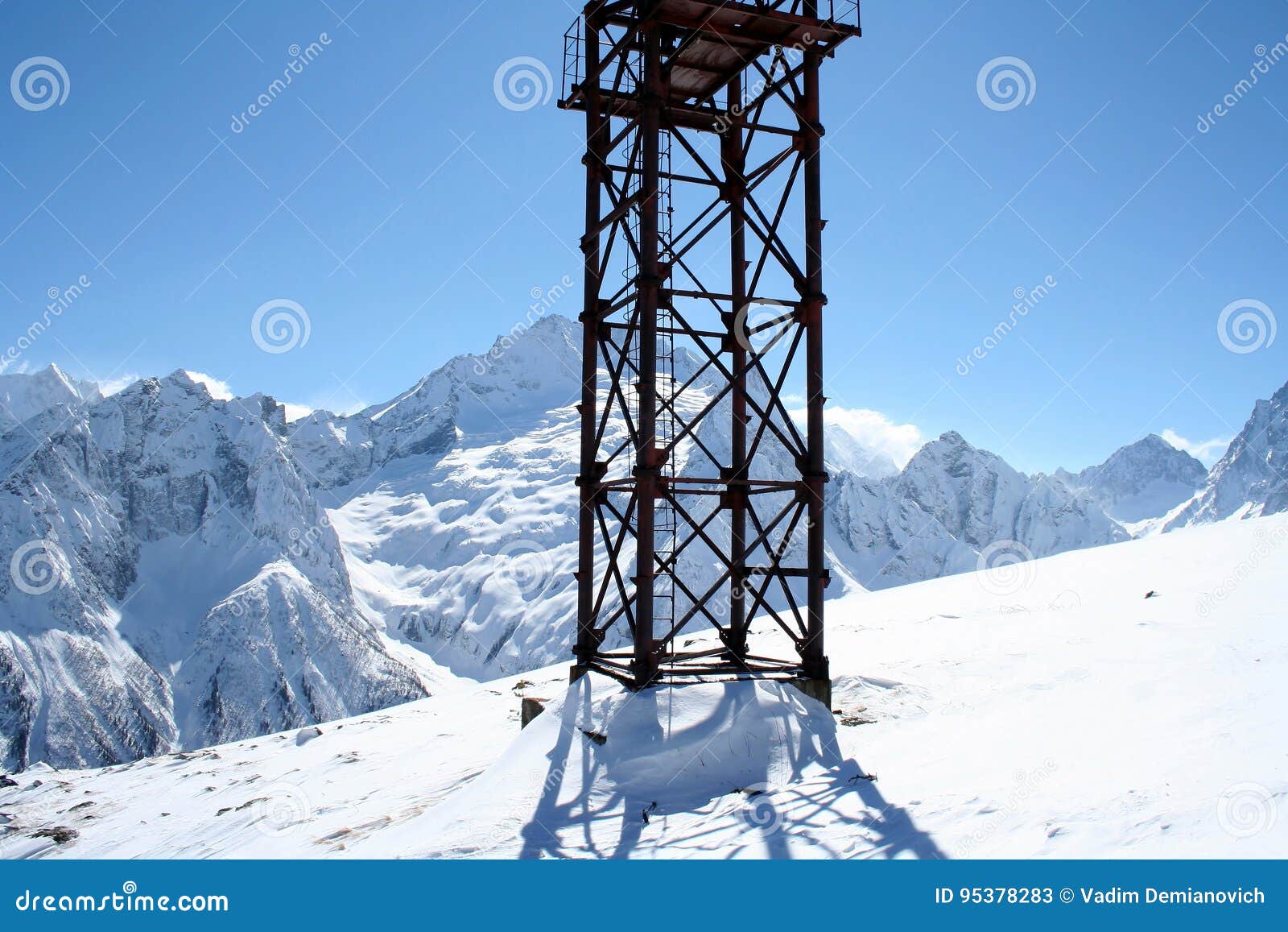 Measuring Tower in the Mountains of Caucasus Stock Image - Image of ...