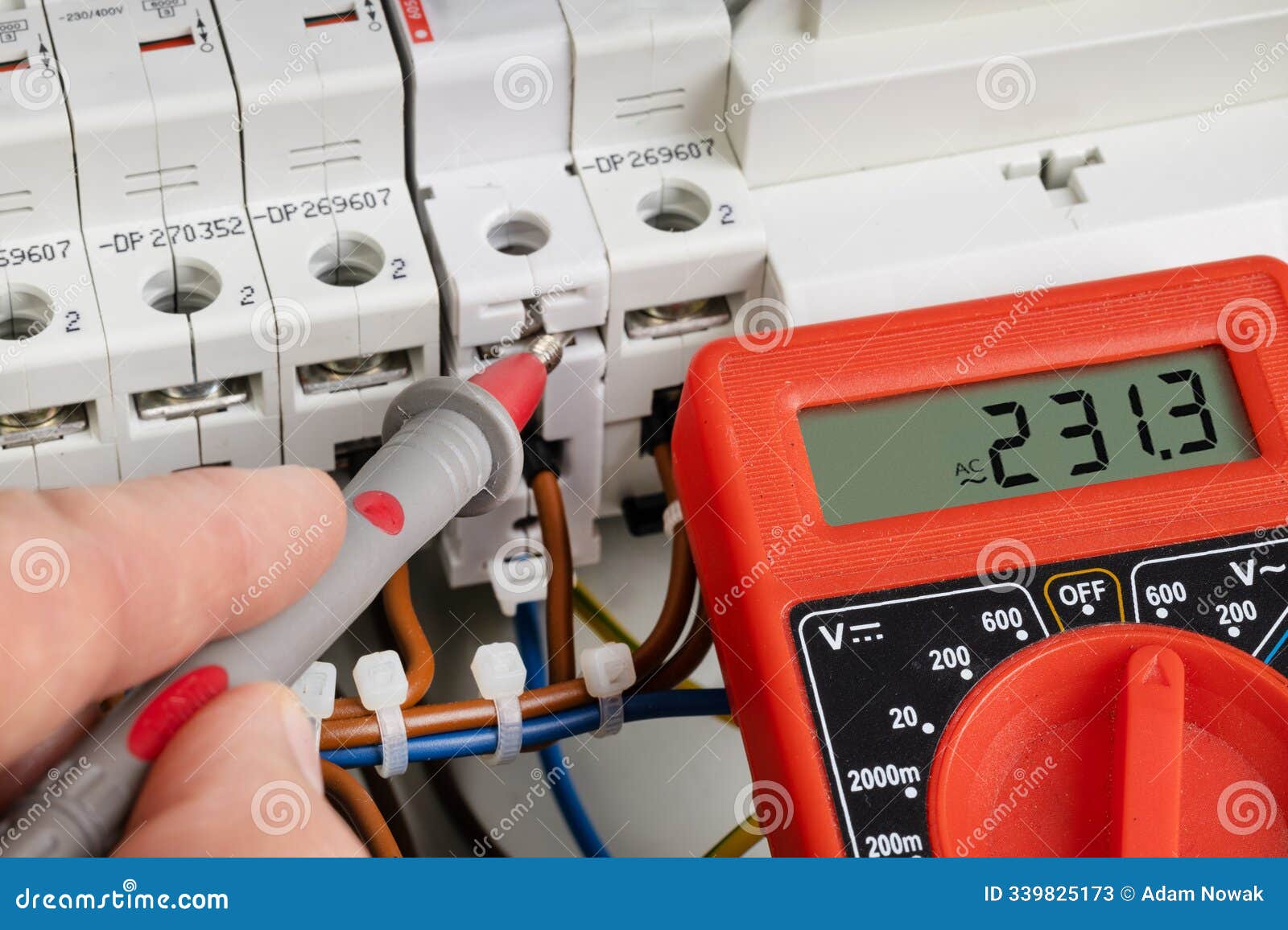 Measuring Voltage in Circuit Breaker with Multimeter Stock Image ...