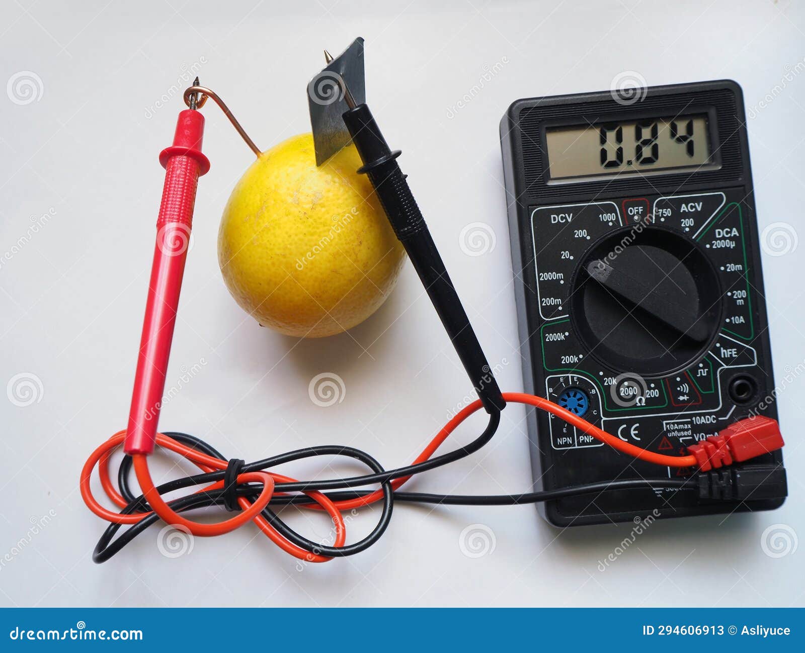 Measuring Voltage from Lemon Battery Stock Image - Image of education ...