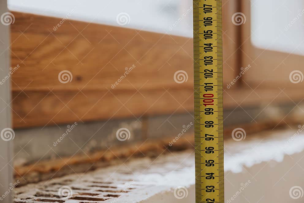 Measuring Window for a Future Window Sill Stock Image - Image of house ...