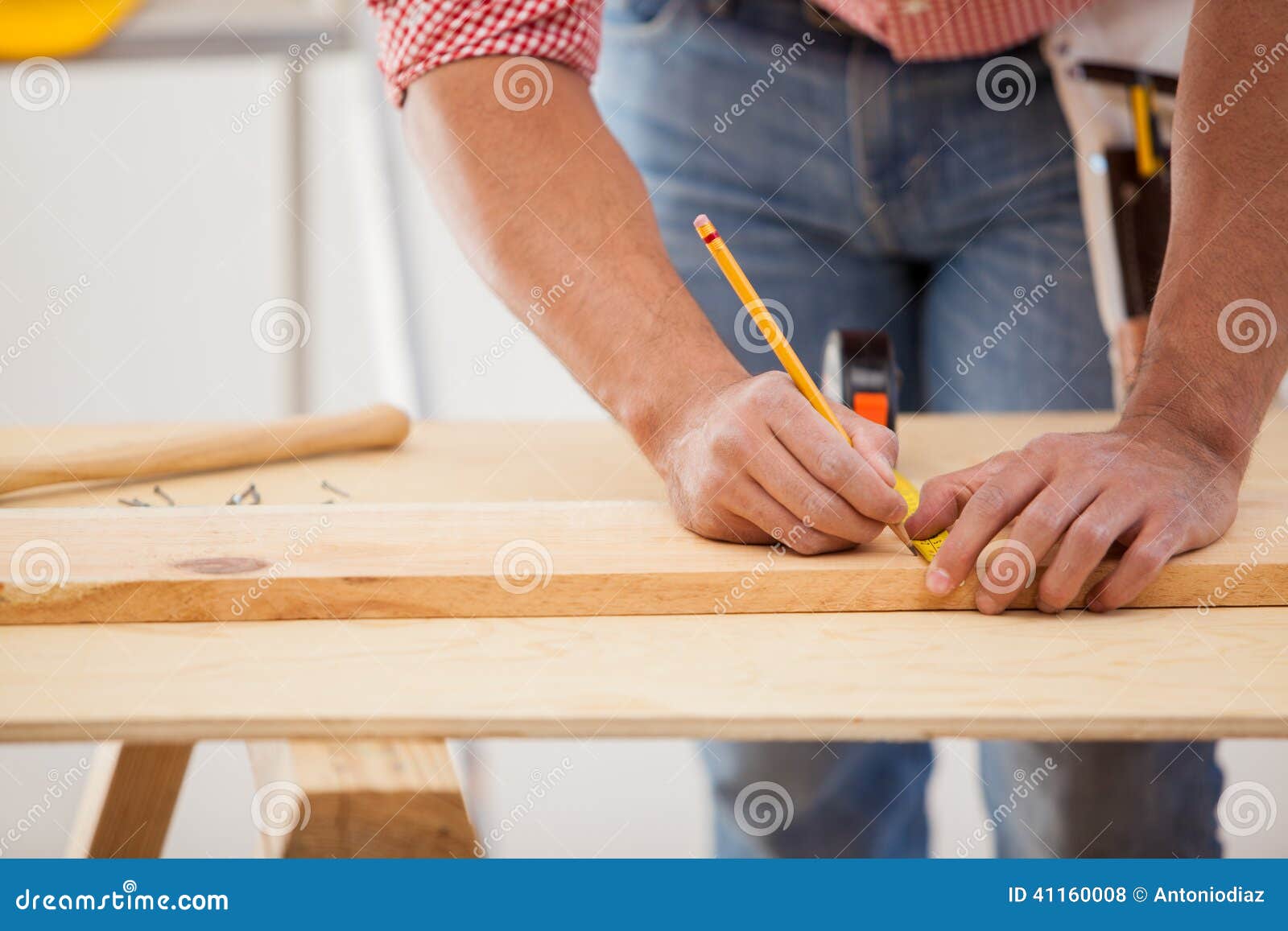 Measuring a wood board stock photo. Image of workplace - 41160008