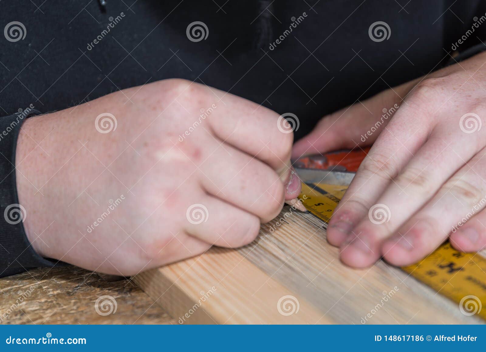 Measuring Wood with Joiners Angle - Close-up Stock Photo - Image of ...
