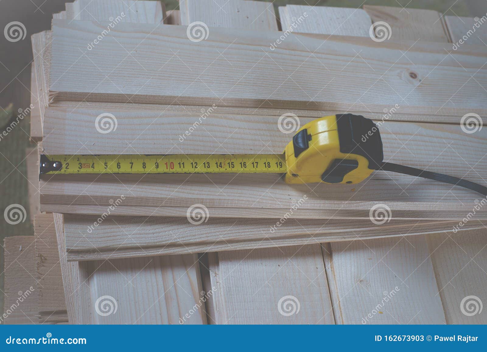 Measuring Wood To Be Cut with a Measure Stock Image - Image of ...