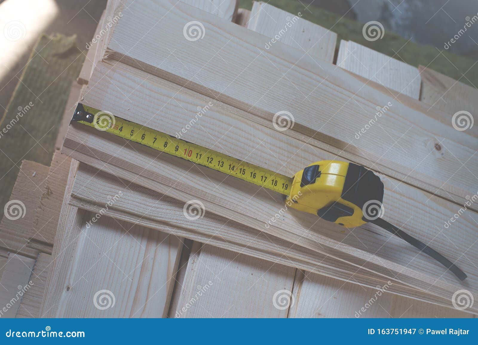 Measuring Wood To Be Cut with a Measure Stock Image - Image of industry ...