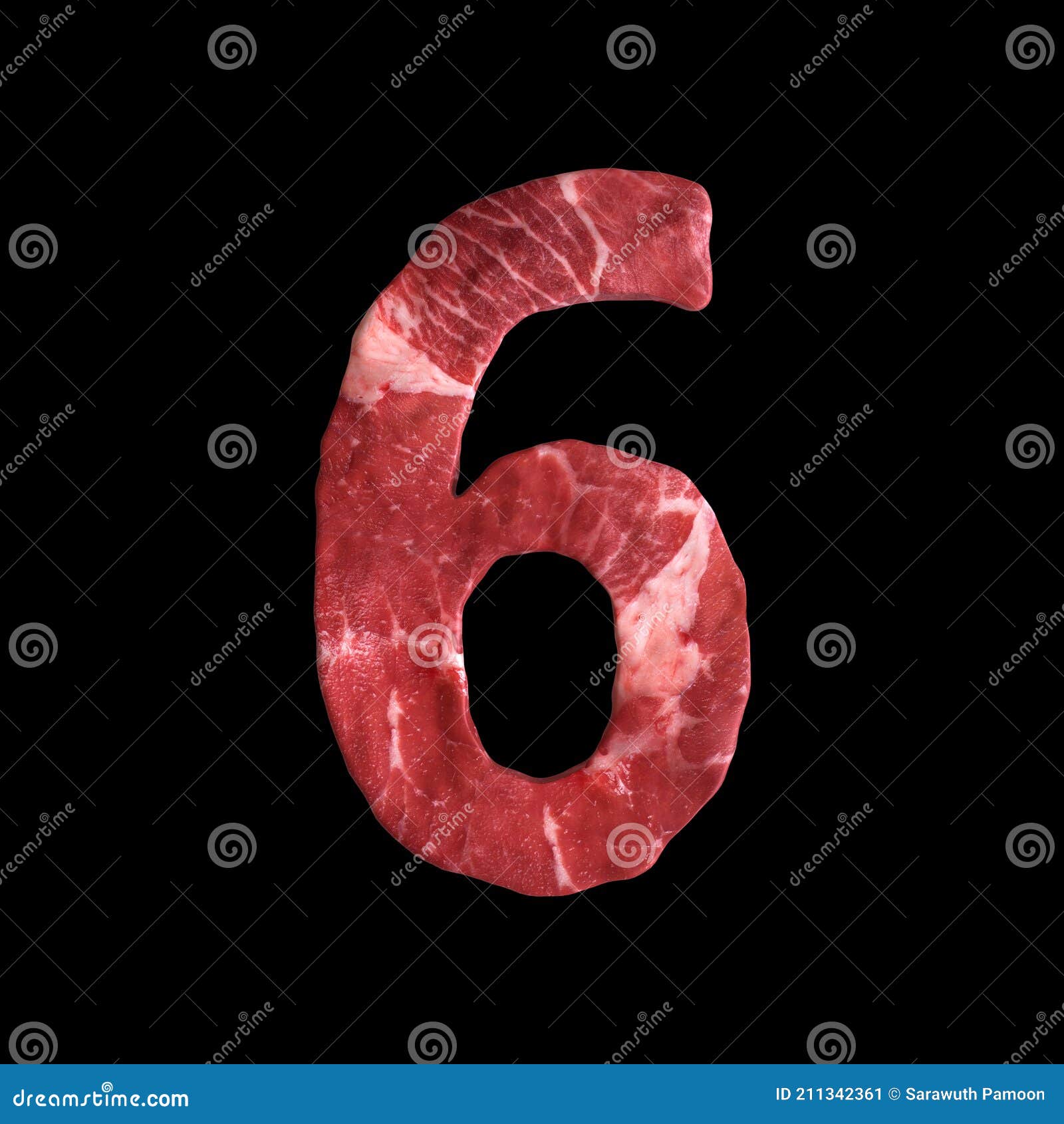 Meat Alphabet on Black Background, Number 6 Stock Illustration ...