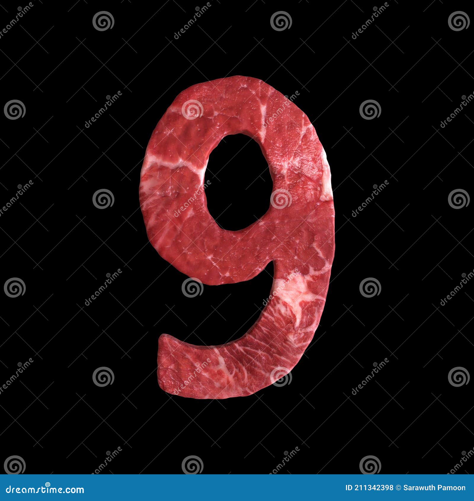 Number 9 Meat. Pork And Bone Font Nine . Ham Alphabet Sign. Beef Vector ...