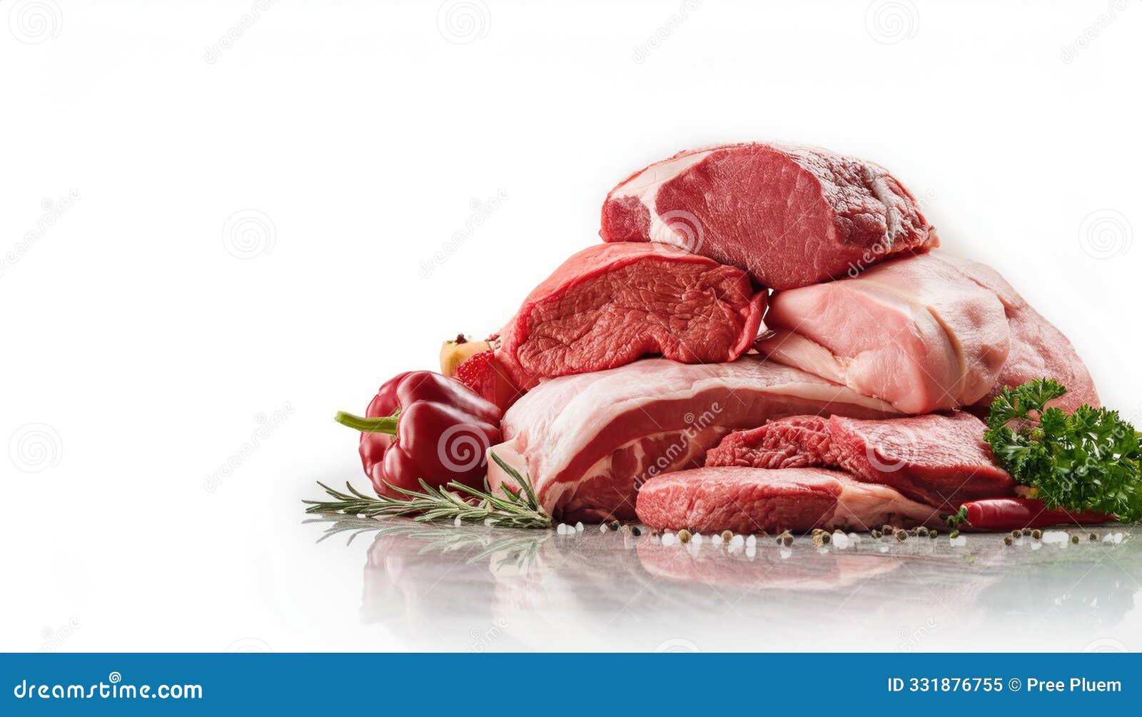 Meat Assortment Different Raw Meat Isolated on White Background Stock ...