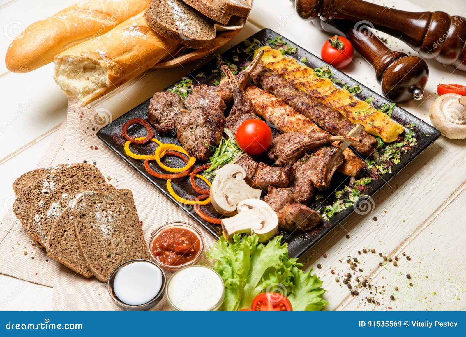 Meat assortment on a pan stock image. Image of delicious - 91535569