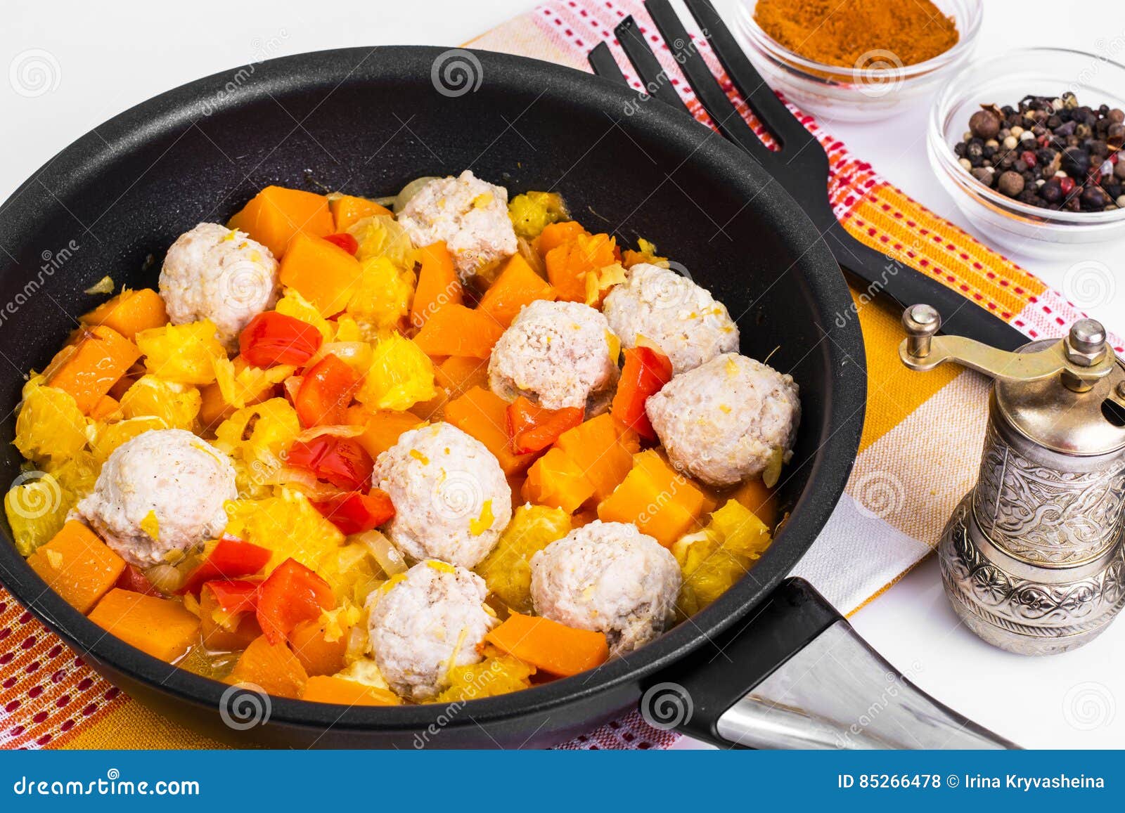 Meat Balls and Vegetable Stew in Frying Pan Stock Photo - Image of ...