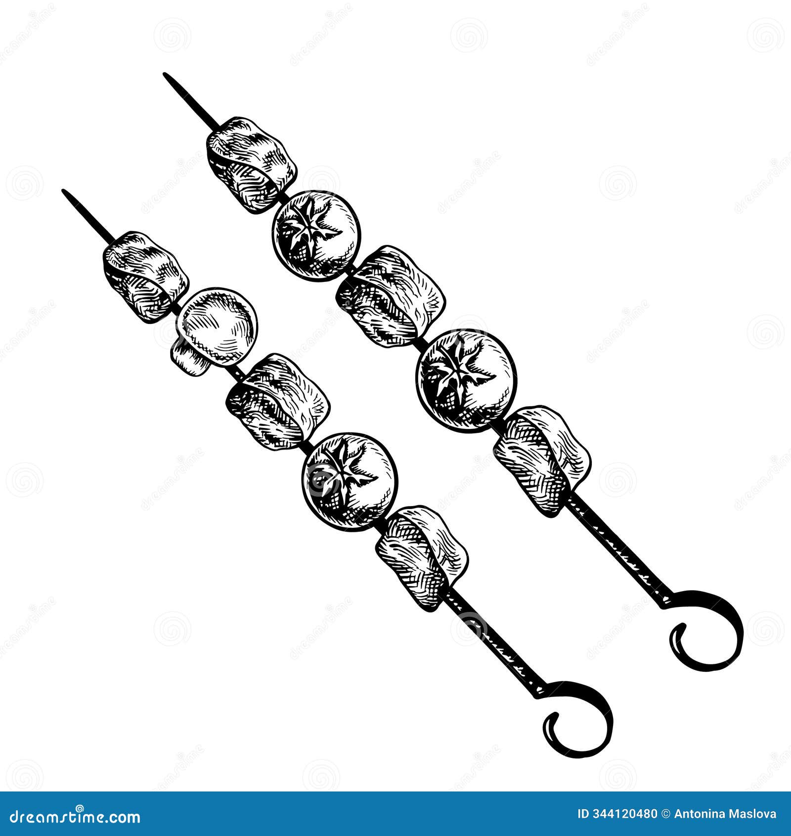 Meat for Barbecue on a Spit. Vector Graphics Depicting Fried Pieces of ...