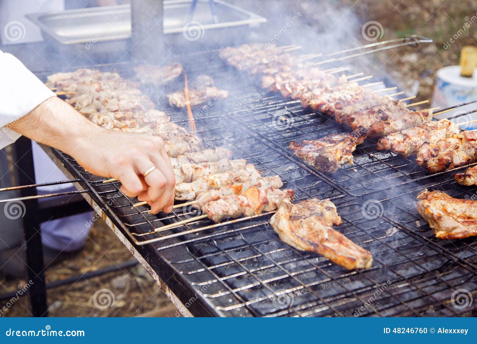 Meat is Being Prepared on the Grill Stock Photo - Image of meat, fire ...