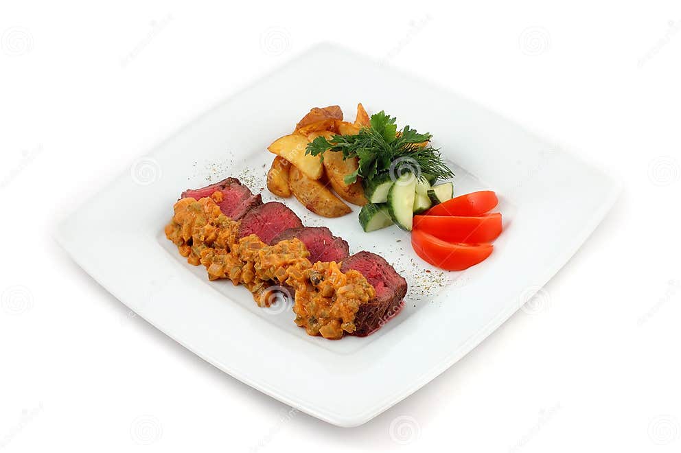 Meat with Blood and Vegetables Stock Photo - Image of salt, sheep: 12393136