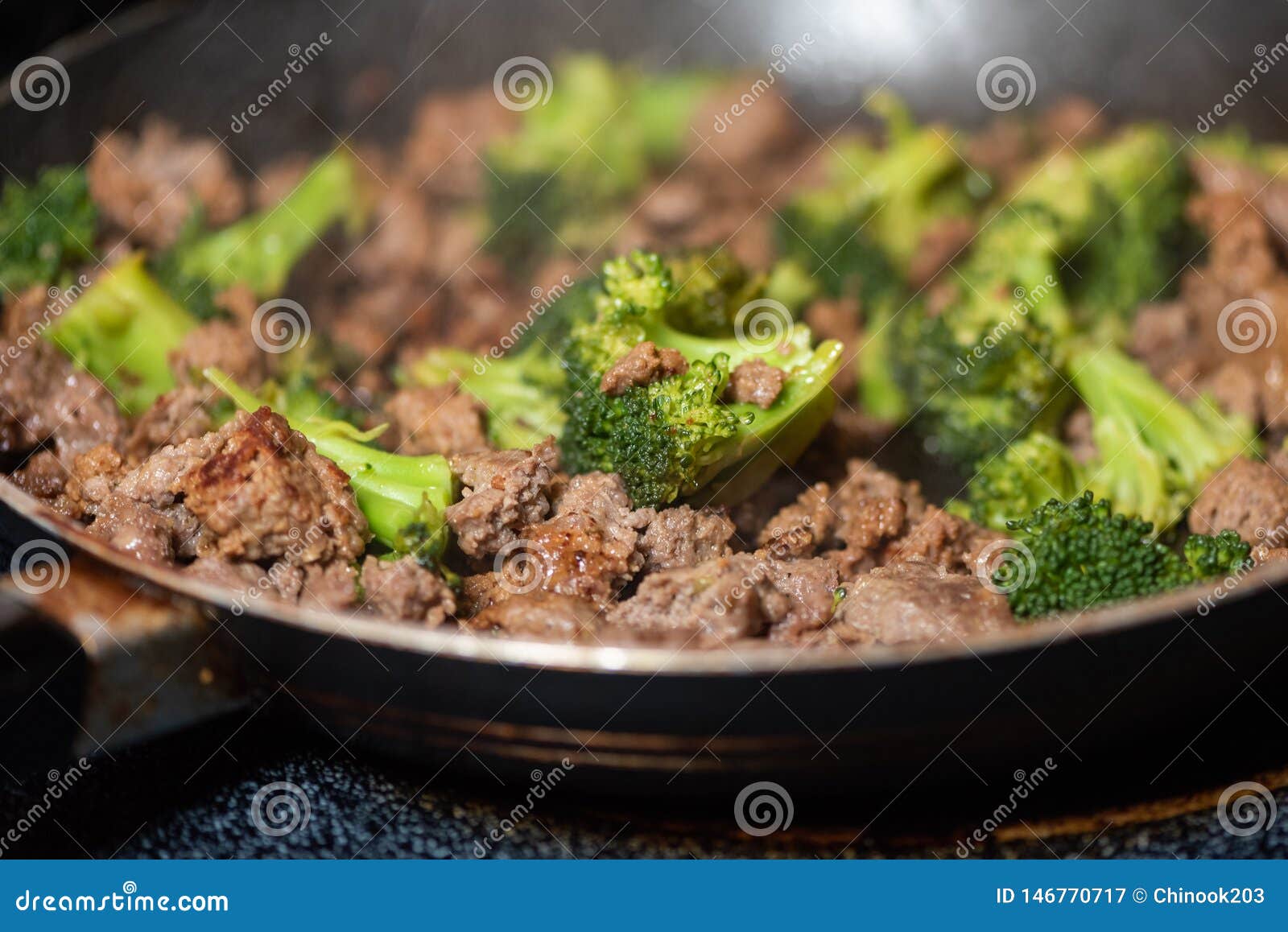Meat and Broccoli in Skillet Stock Image - Image of sausage, broccoli ...