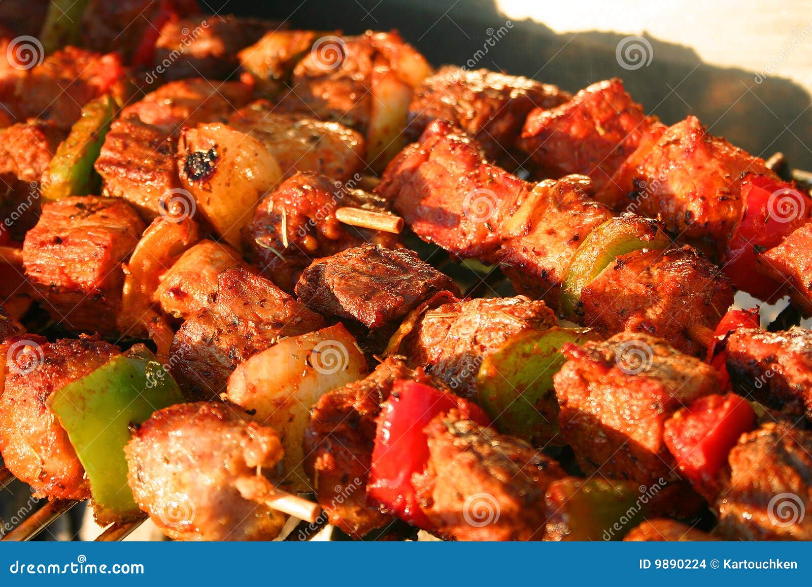 Meat Brochettes in Detail on a Barbecue Stock Photo - Image of heat ...
