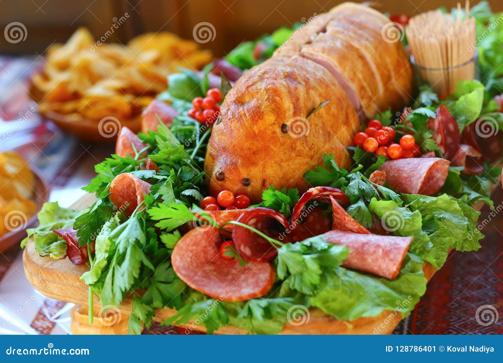 Meat Buffet. Catering Services Background with Meat in the Form of a ...