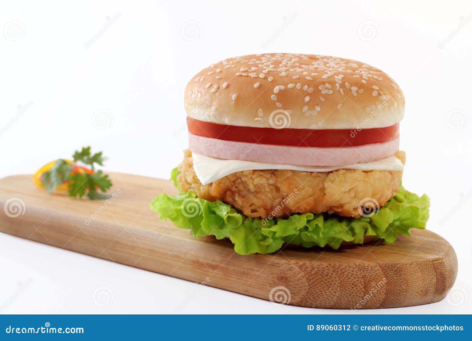 Meat Burger On Brown Oval Board Picture. Image: 89060312