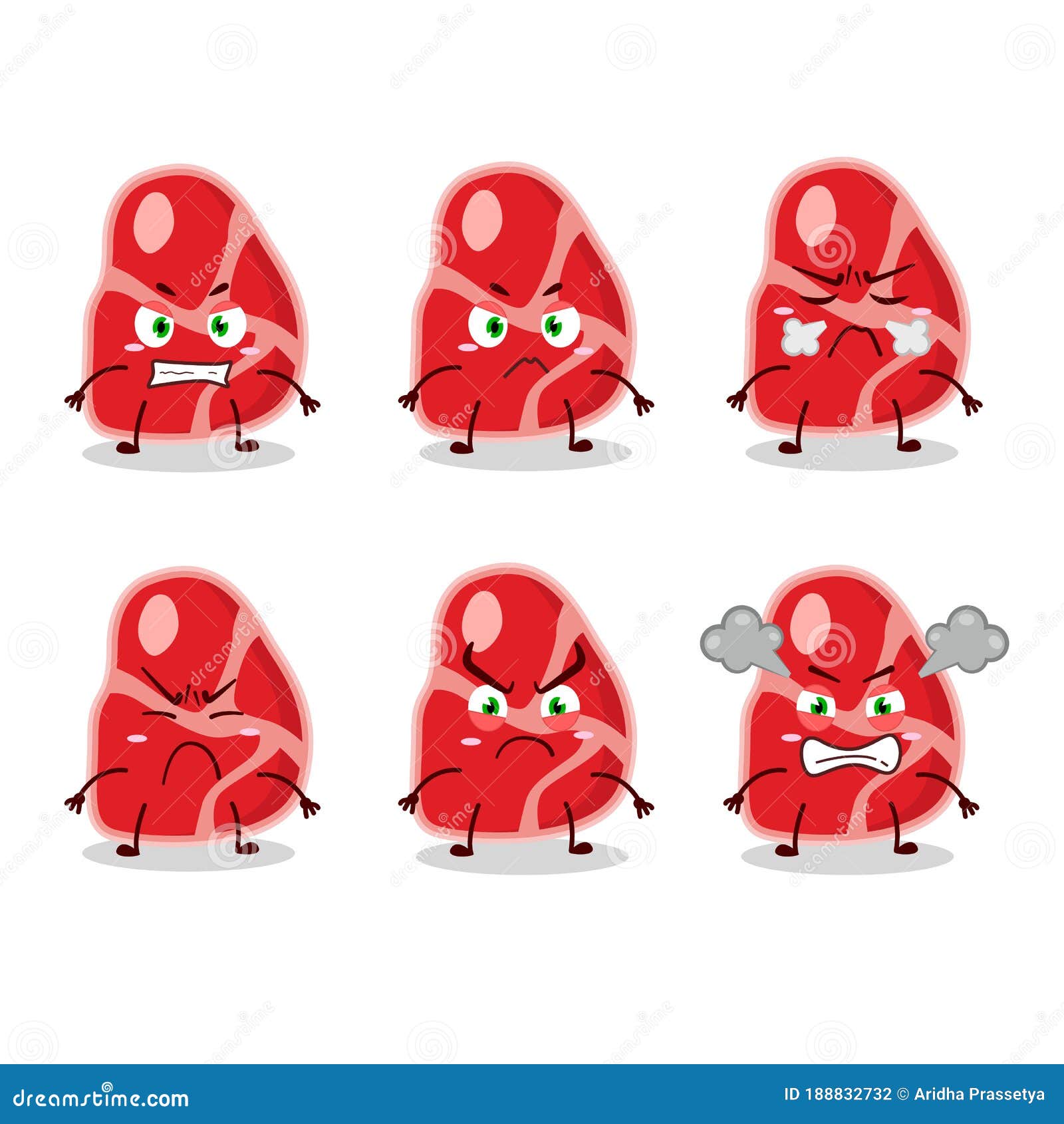 Meat Cartoon Character with Various Angry Expressions Stock Vector ...
