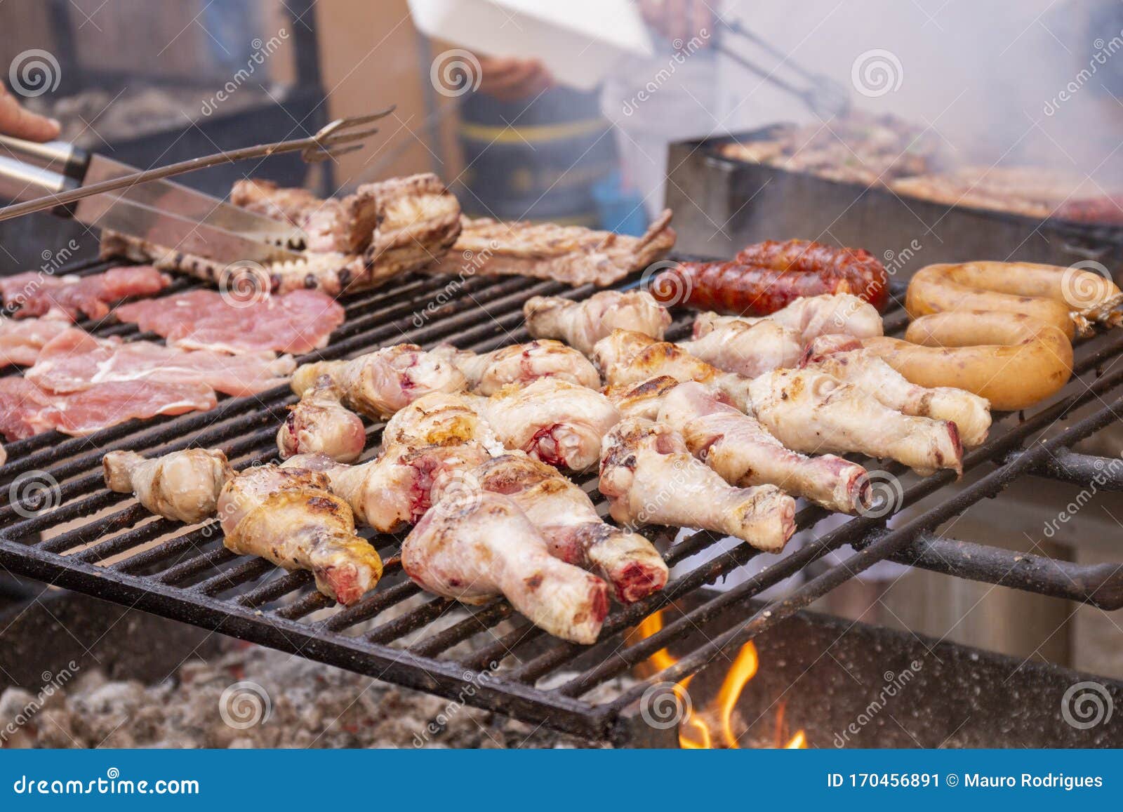 Meat on the charcoal grill stock image. Image of heat - 170456891