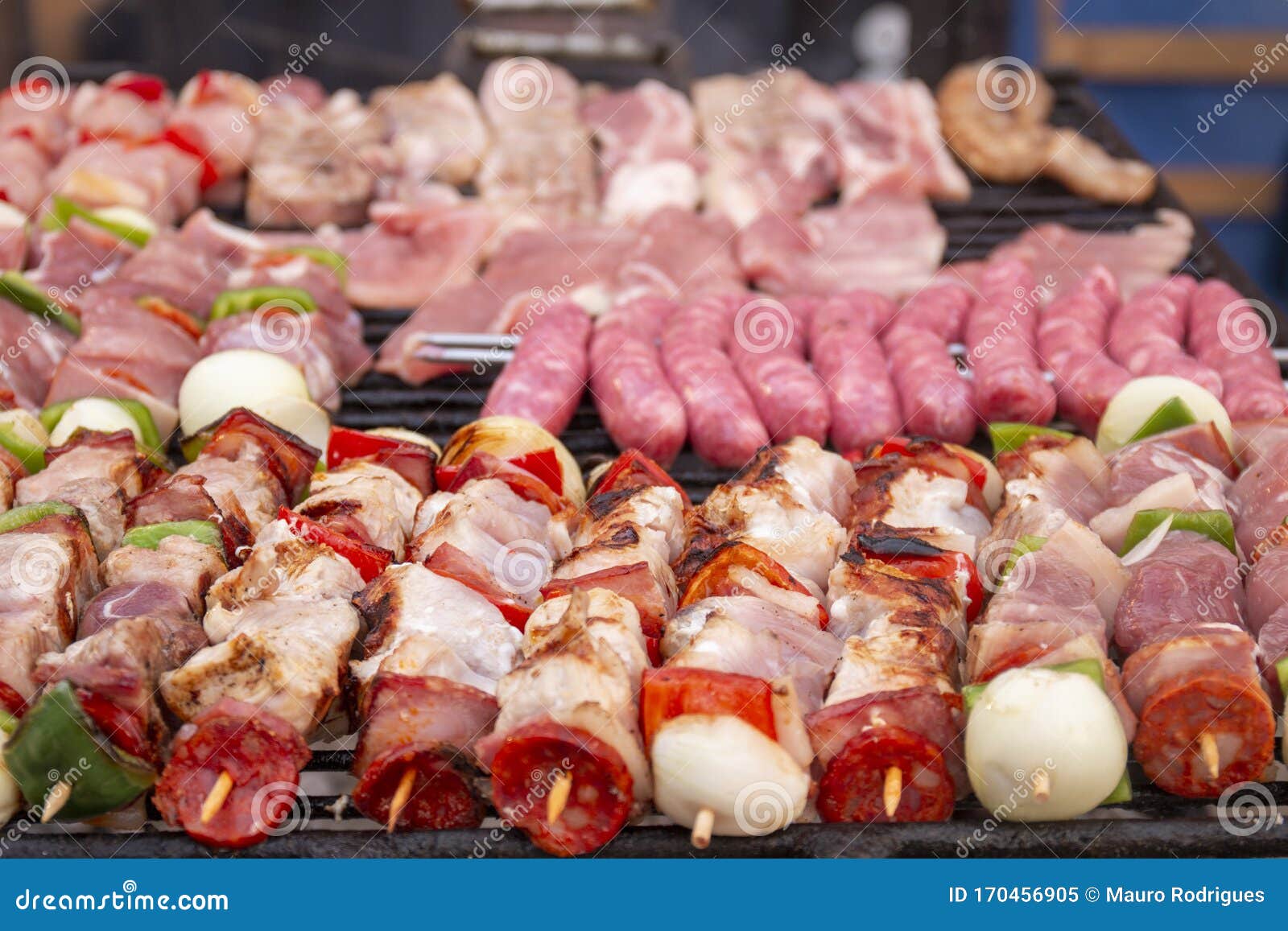 Meat on the charcoal grill stock image. Image of fire - 170456905