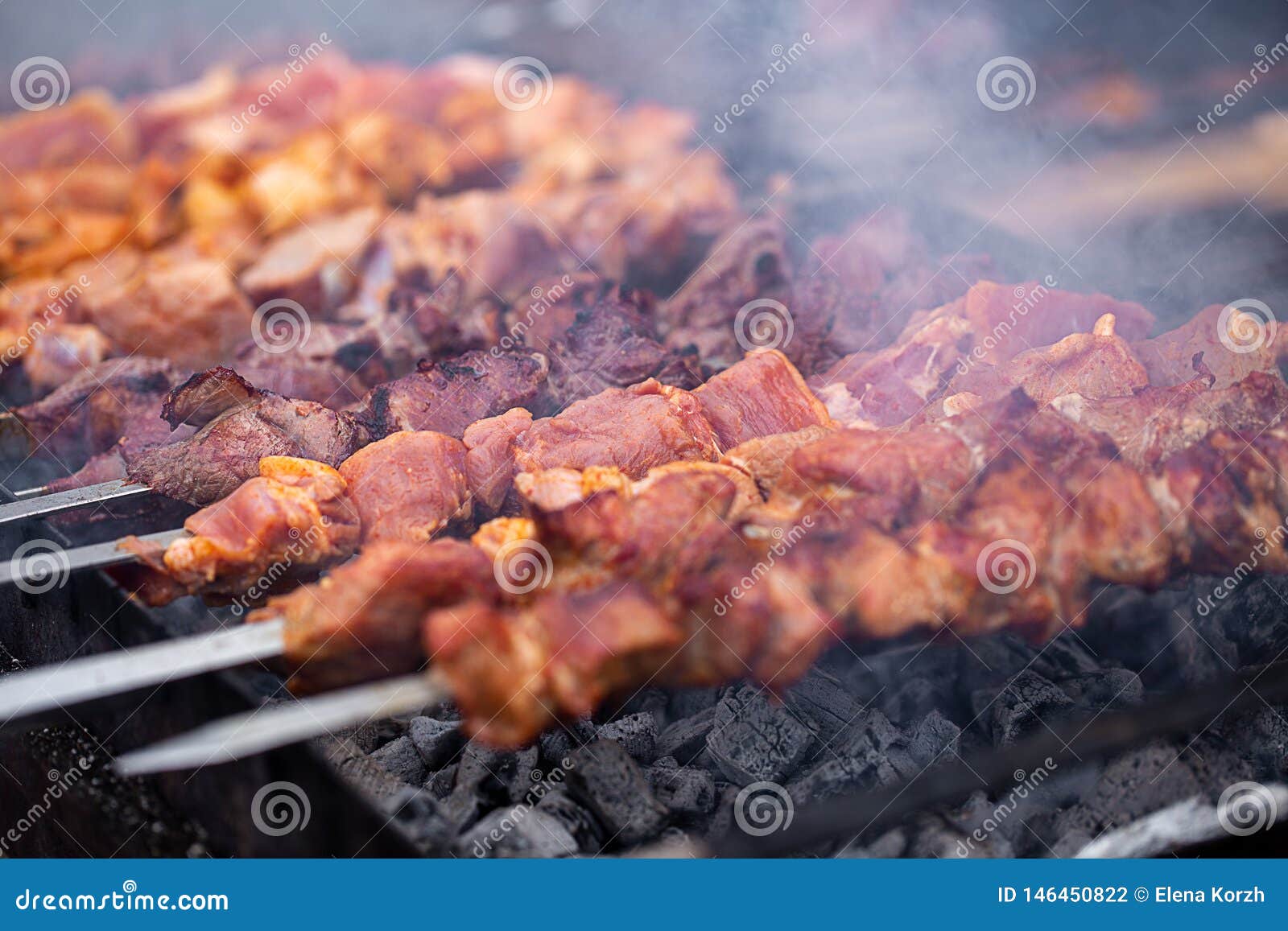 Meat on Charcoal with Smoke Stock Photo - Image of grill, roast: 146450822