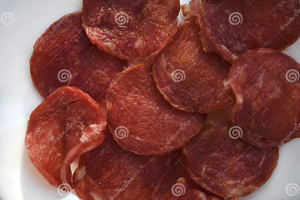 Meat Chips on a Plate. Dried Pieces of Meat Stock Image - Image of ...