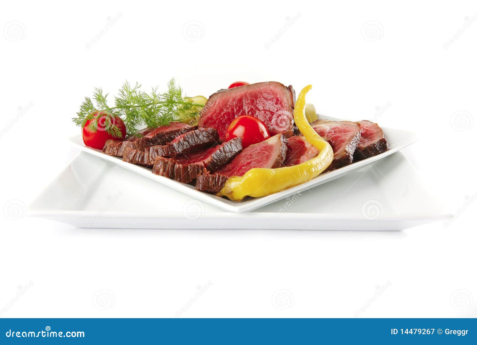 Meat Chunk and Slices on Plates Stock Image - Image of fillet, food ...