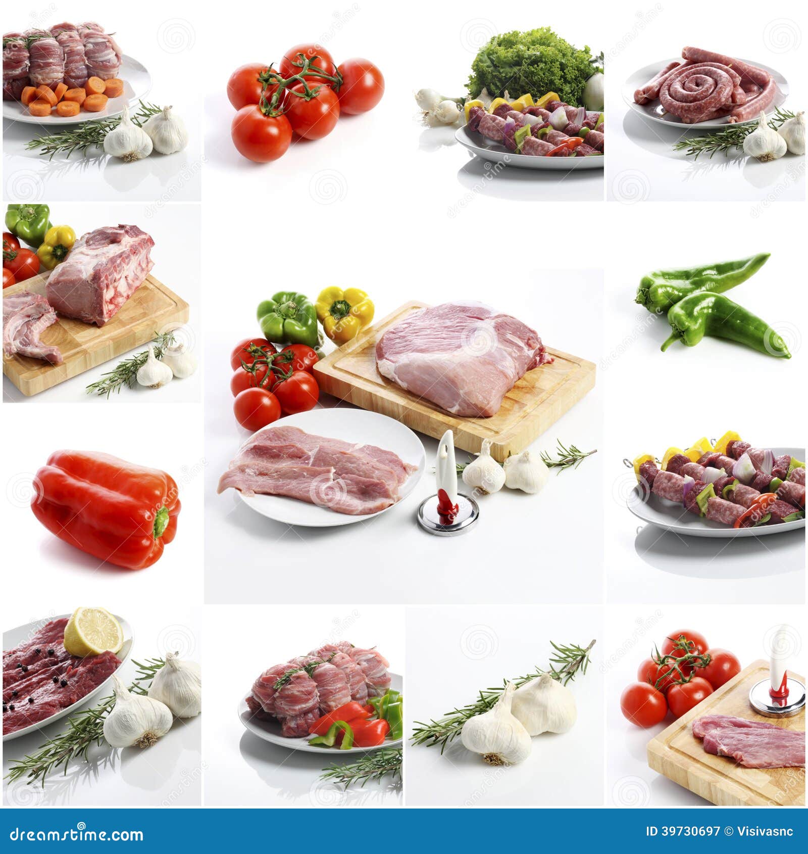 Meat Collage on White Background Stock Image - Image of beef, board ...