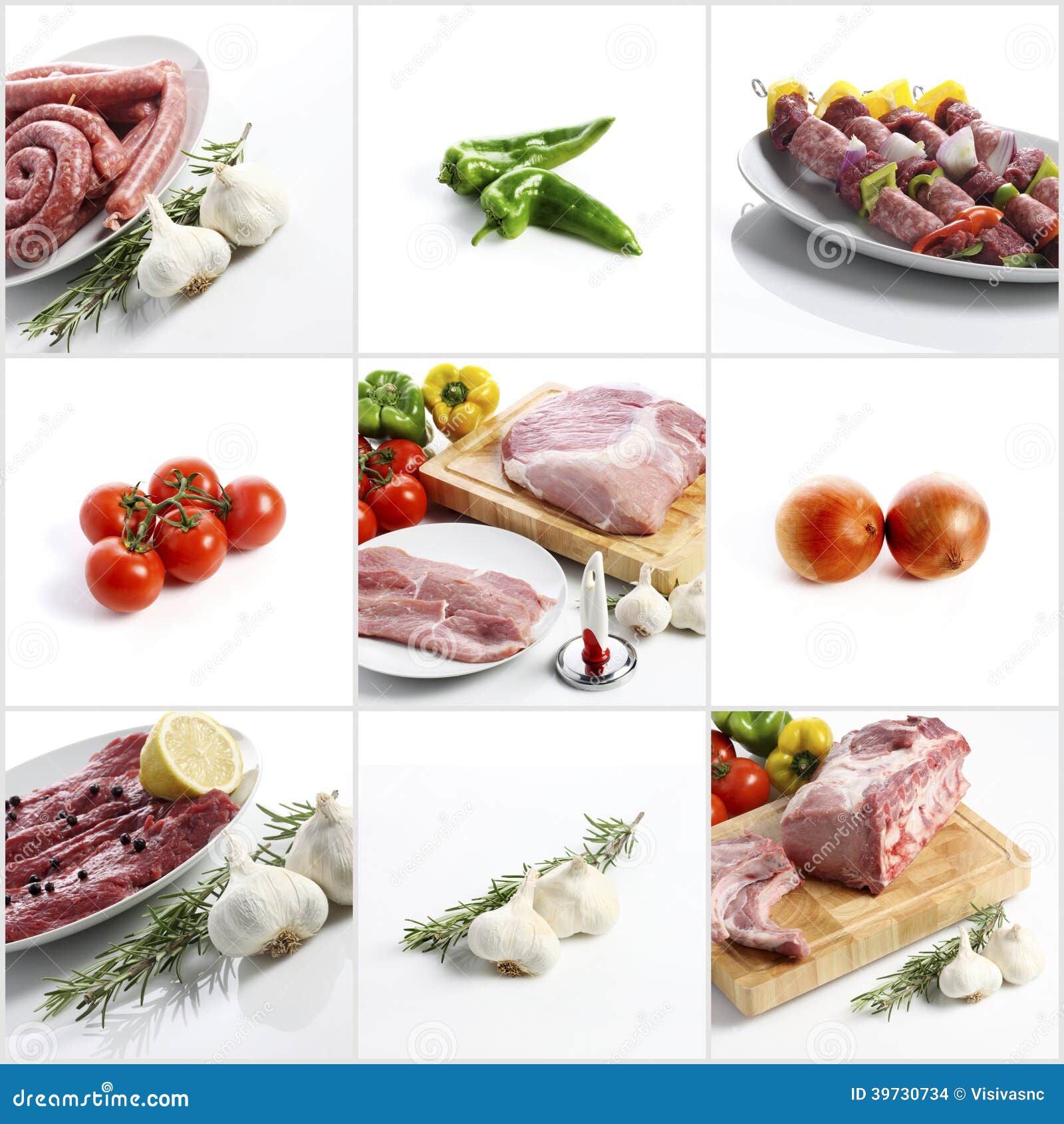 Meat Collage on White Background Stock Photo - Image of industry ...