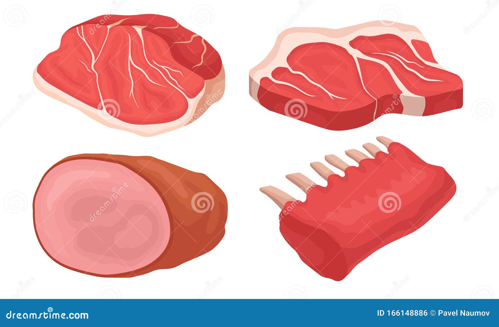 Meat Collection, Different Fresh Cuts of Meat Gastronomic Products ...