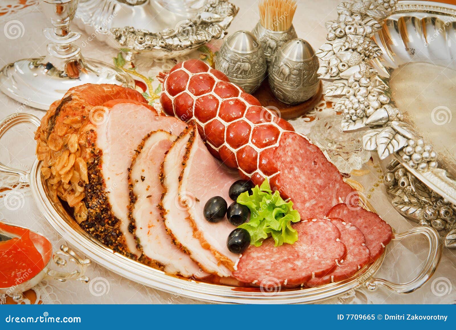 Meat composition on silver stock image. Image of loin - 7709665