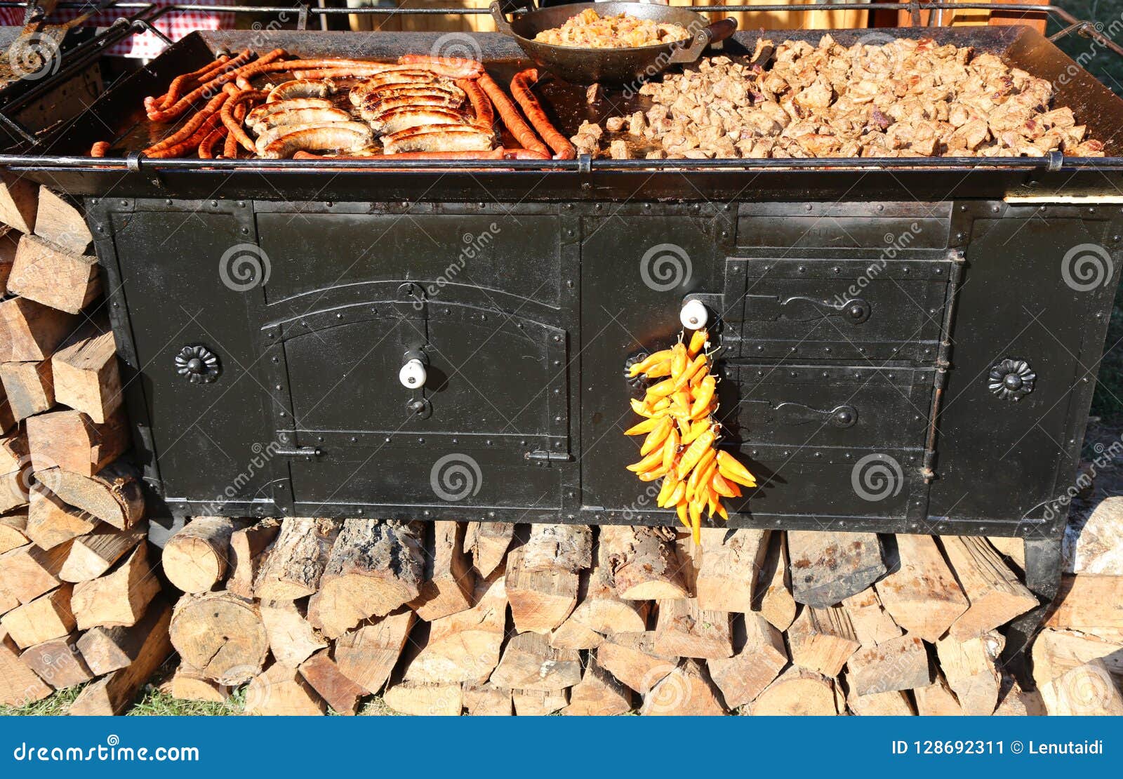 Meat Cooked on a Rustic Oven Stock Image - Image of grilled, delicious ...