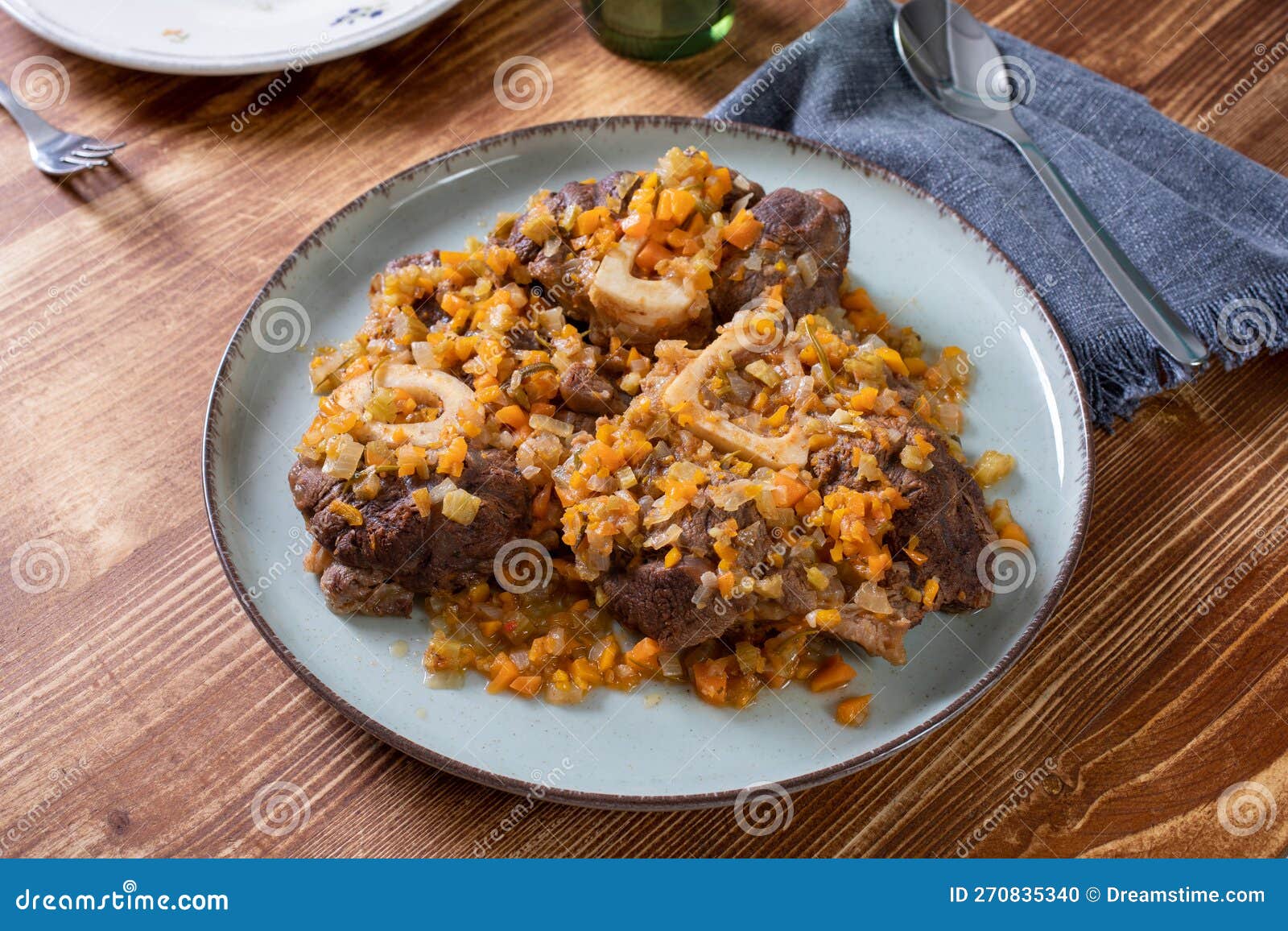 Meat Cooked with Vegetables on Wooden Table Background Stock Photo ...