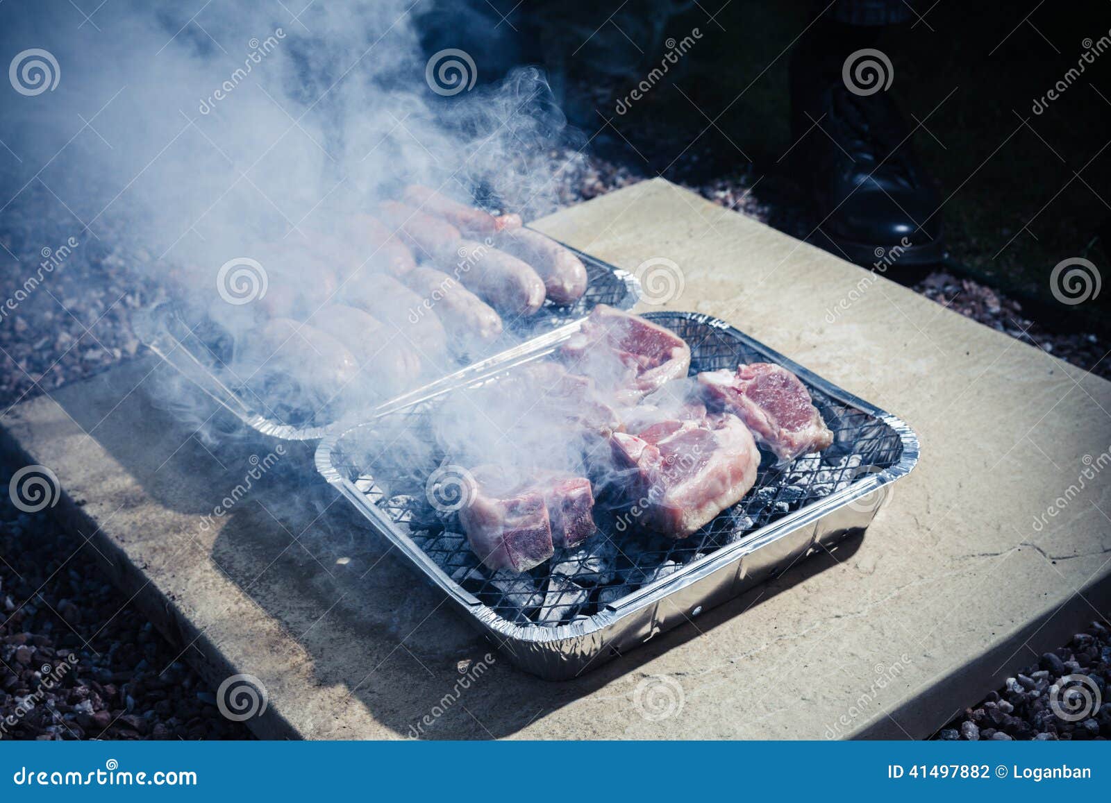 Meat Cooking on Barbecue at Night Stock Photo - Image of preparation ...