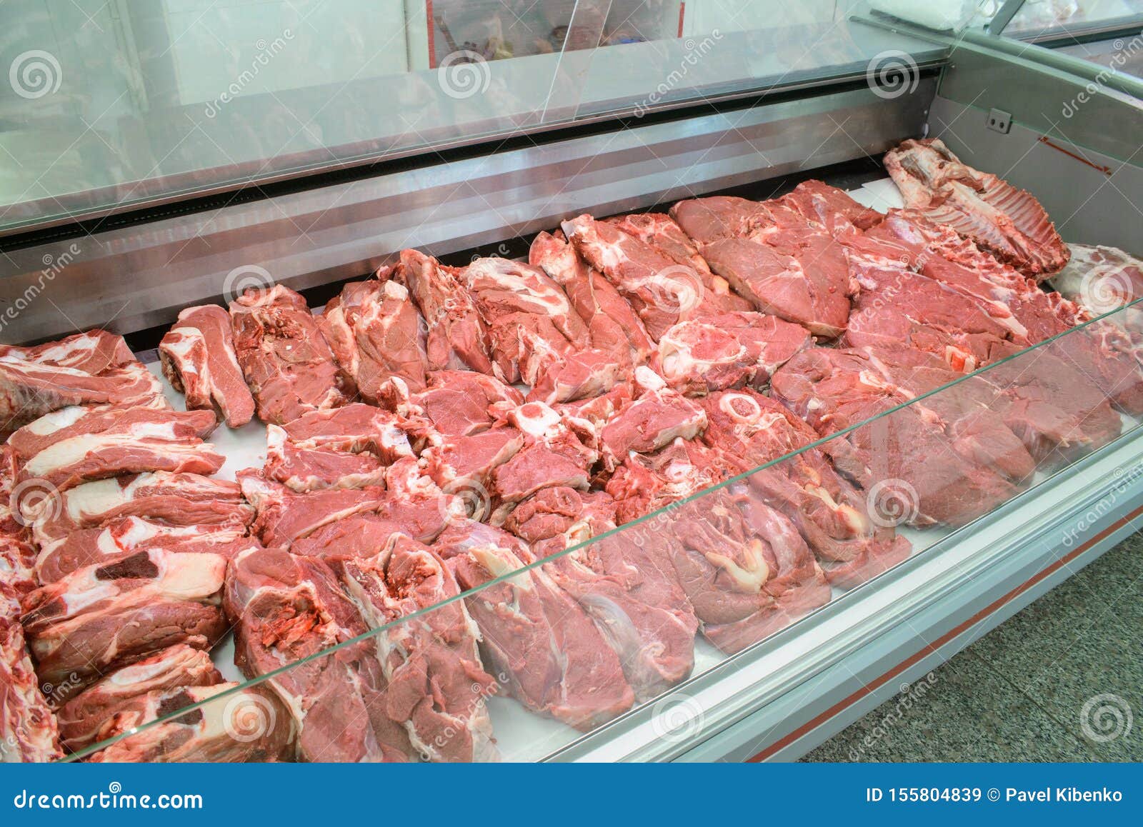 Meat on the counter stock image. Image of display, food - 155804839