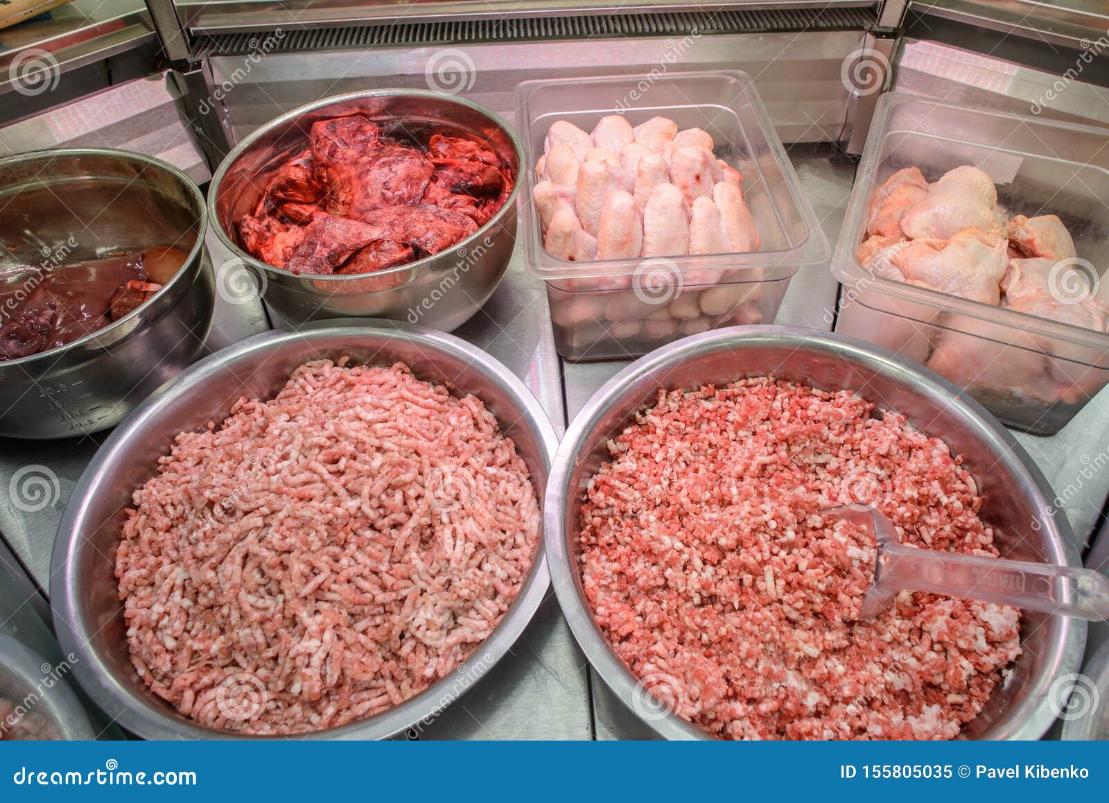 Meat on the counter stock image. Image of containers - 155805035