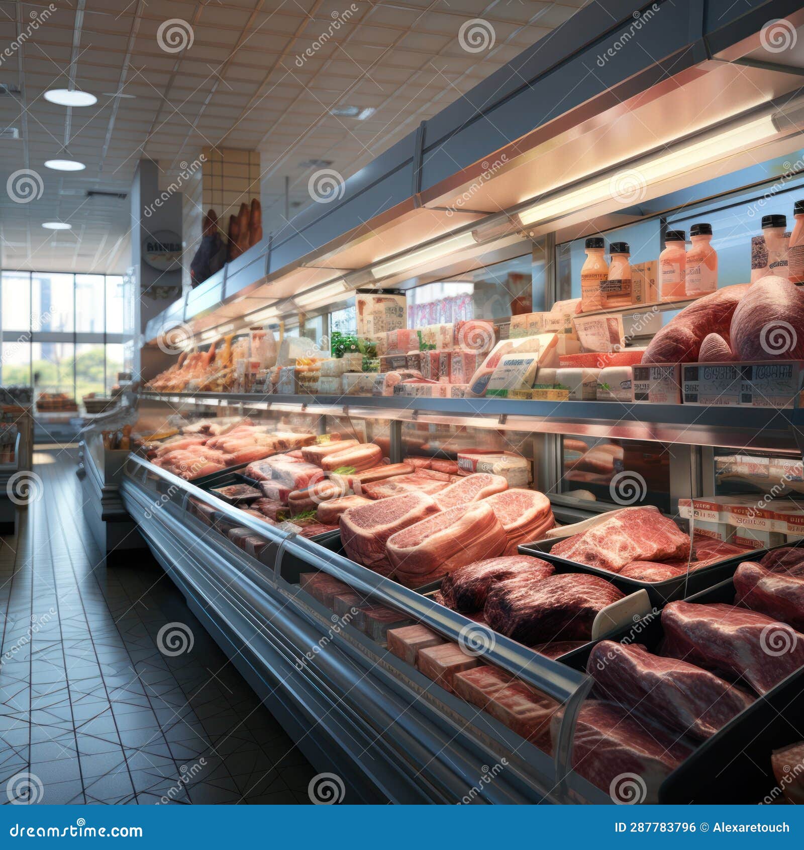 Meat Counter with a Variety of Meat Products Stock Illustration ...