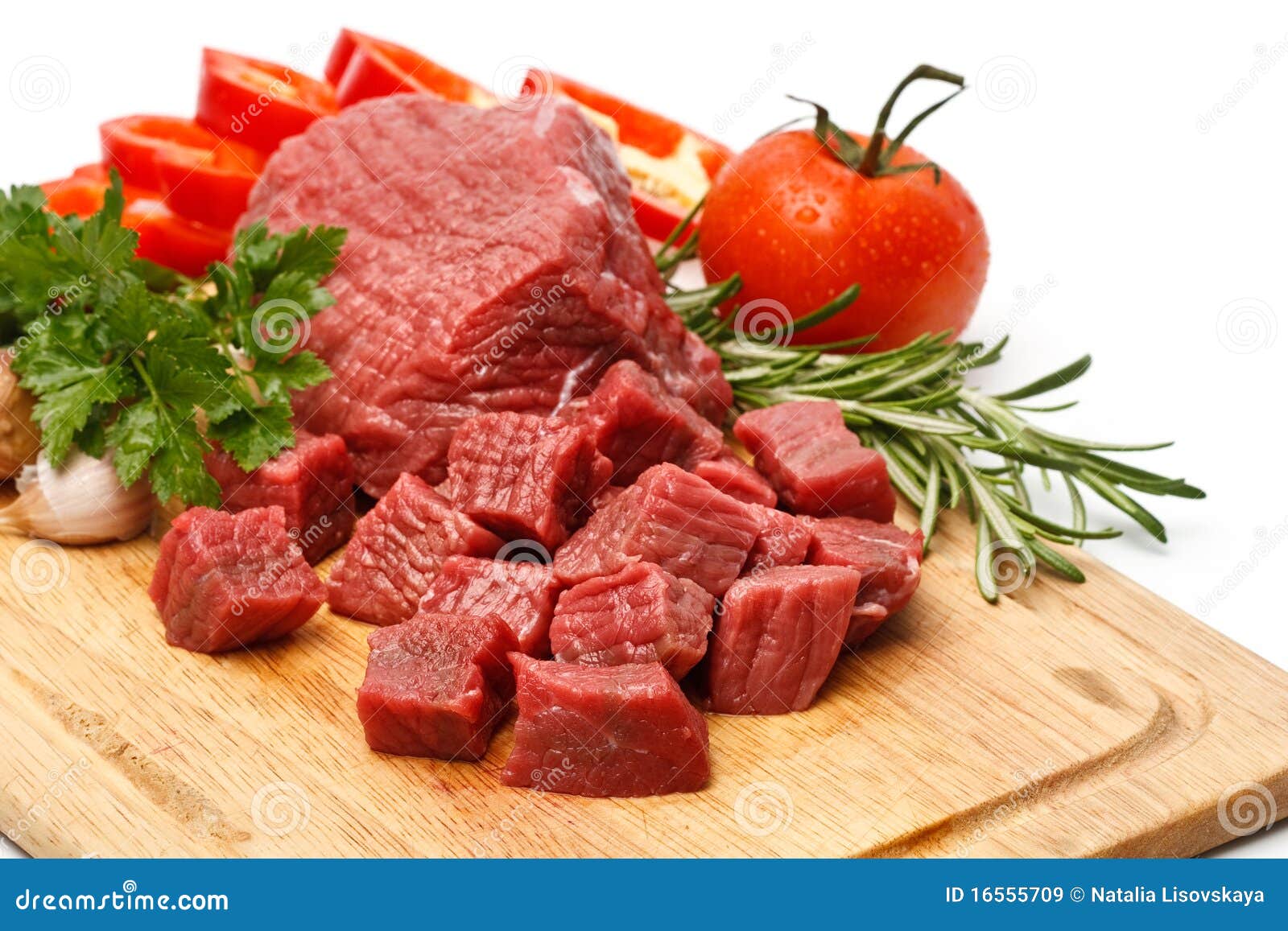 Meat cubes stock image. Image of parsley, board, fresh - 16555709