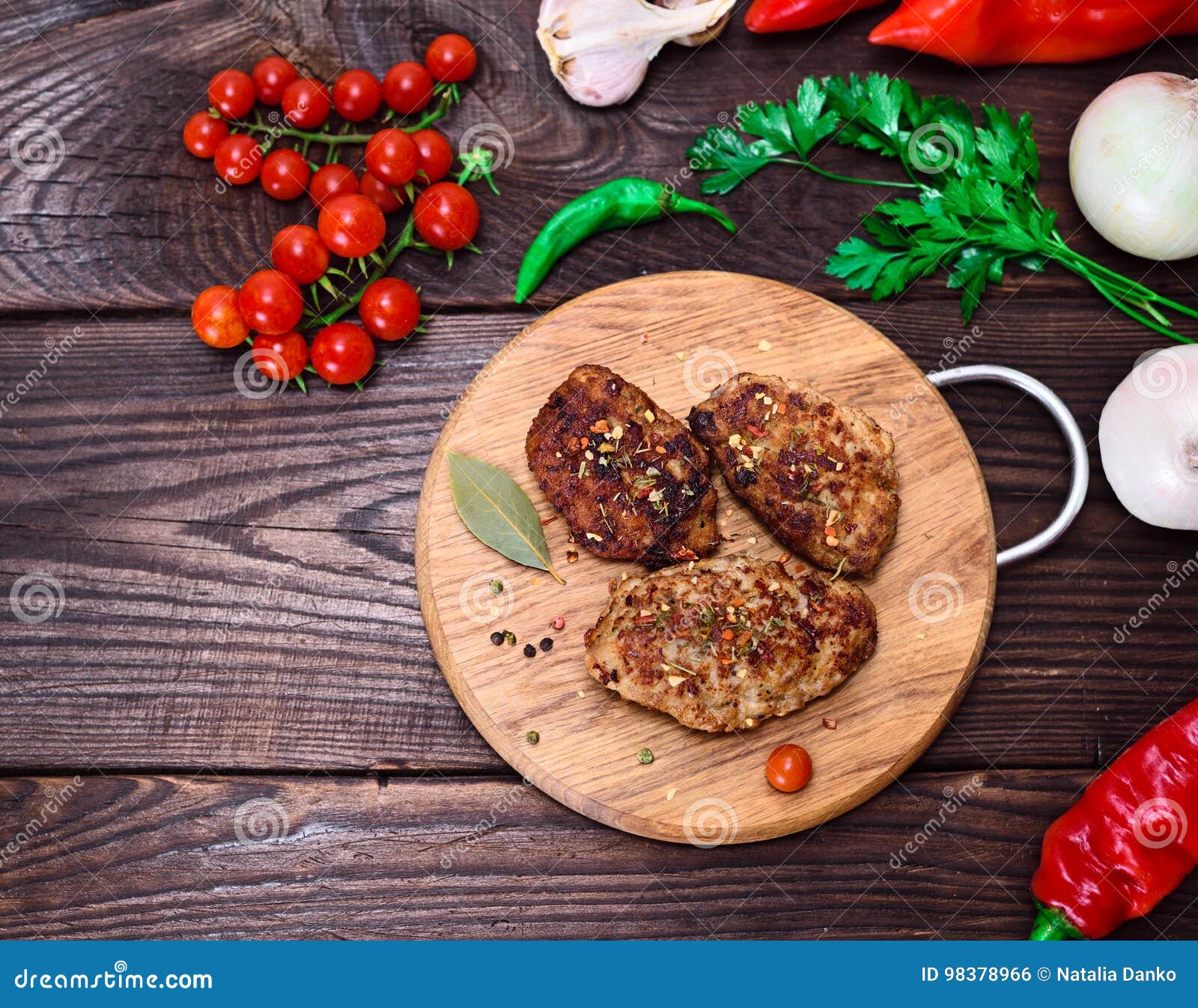 Meat Cutlets with Spices on a Wooden Kitchen Board Stock Photo - Image ...