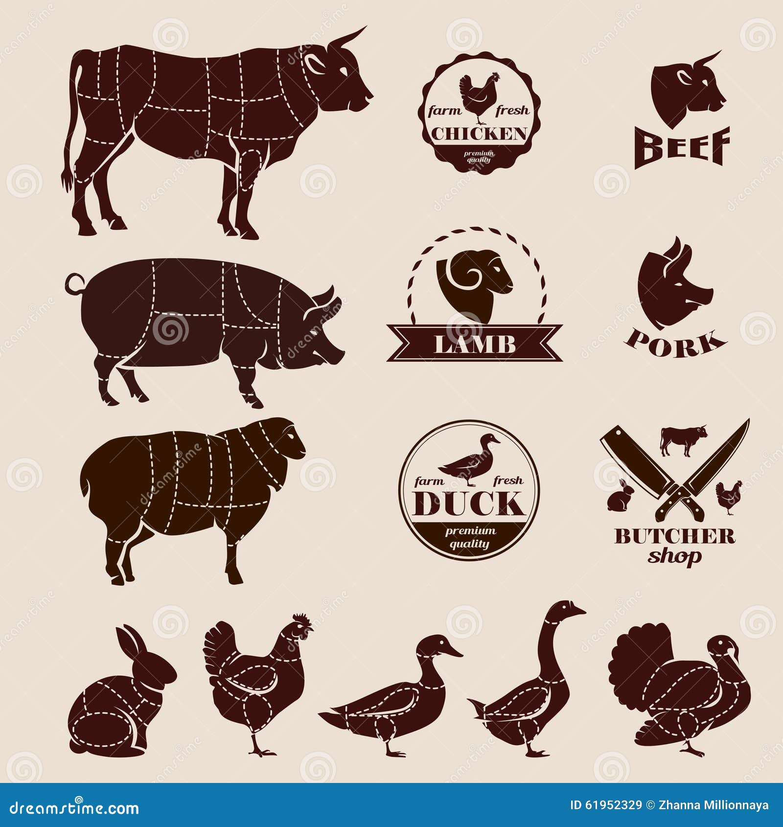 Meat Cuts Of Pork. Vector Pig Silhouette Isolated On White Background ...