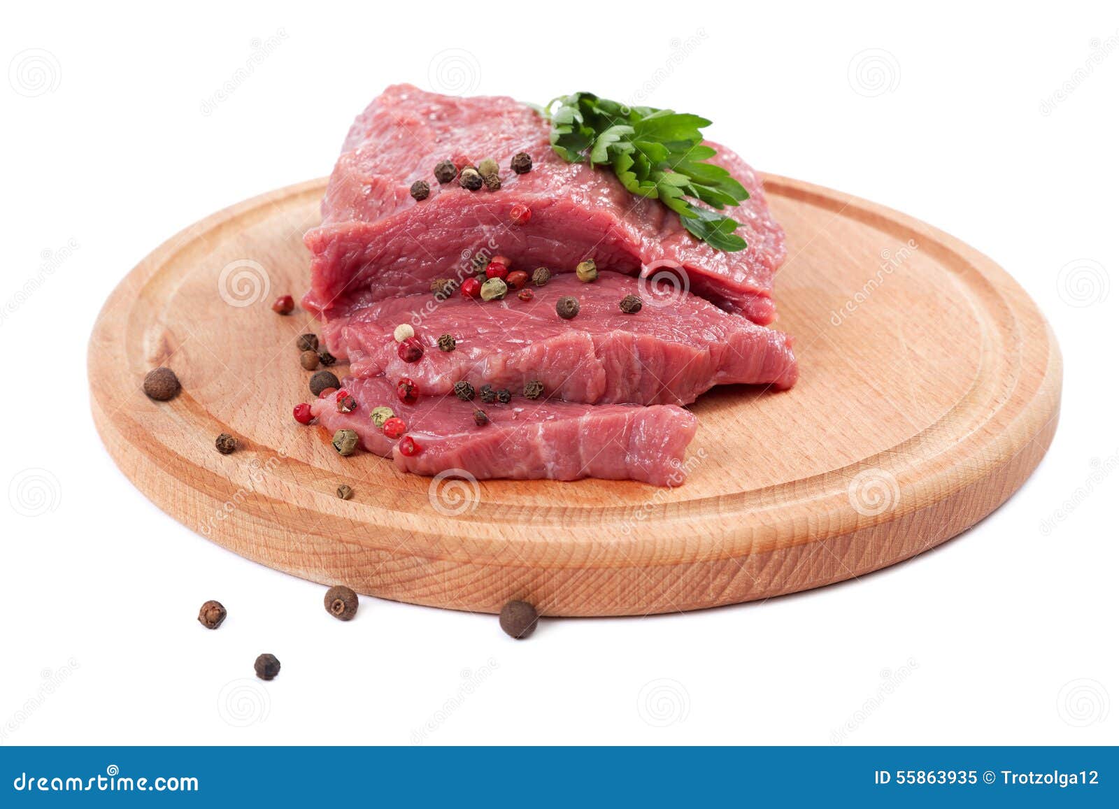 Meat on a Cutting Board on White Background. Stock Image - Image of ...