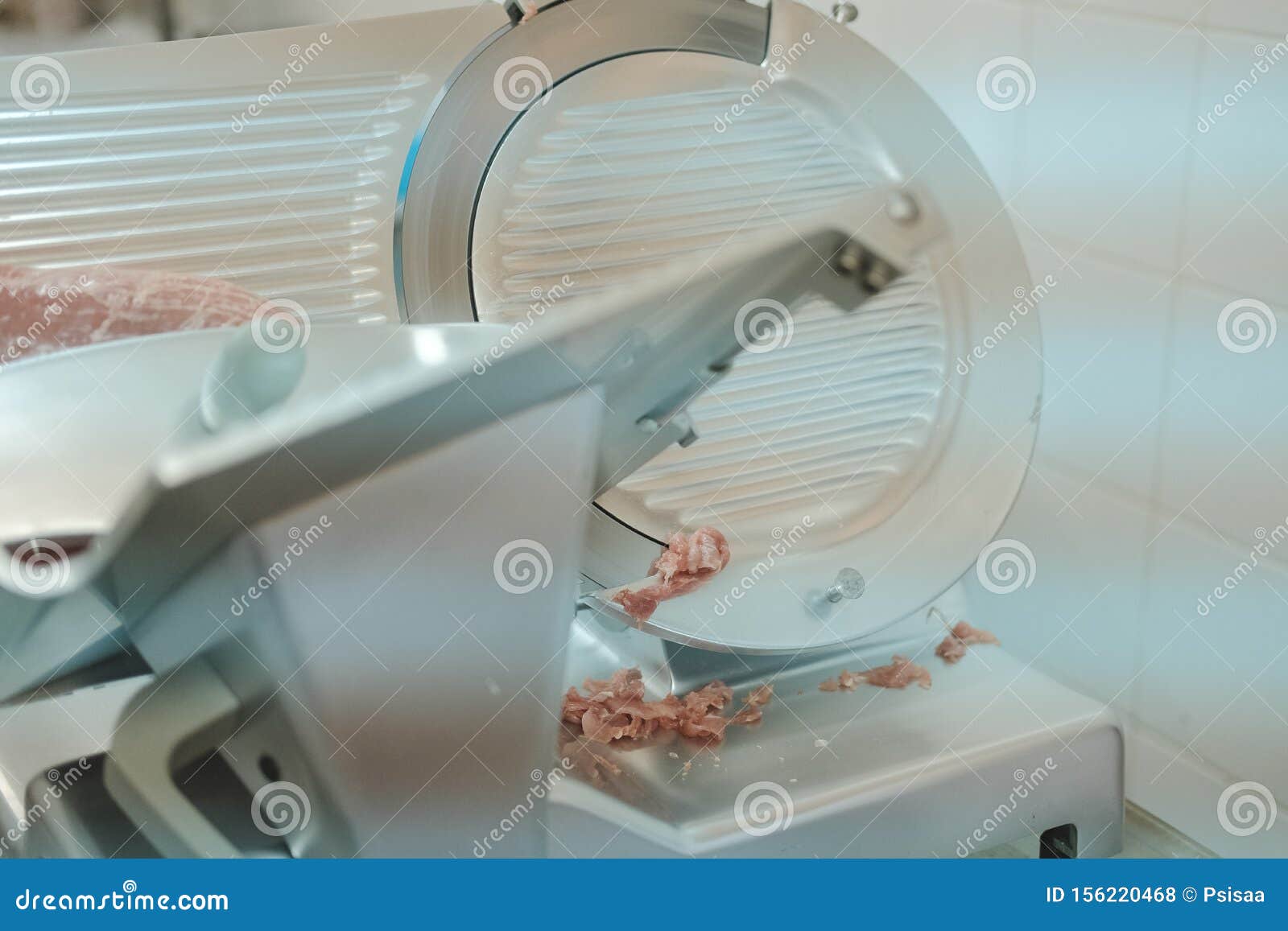 Meat Cutting Slicing Machine in Food Processing Factory Stock Photo ...